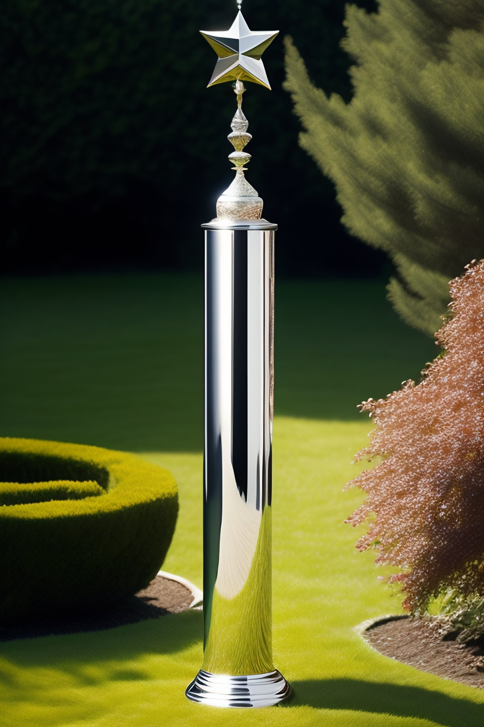 Lexica - Tall silver staff with starlight on top, photo