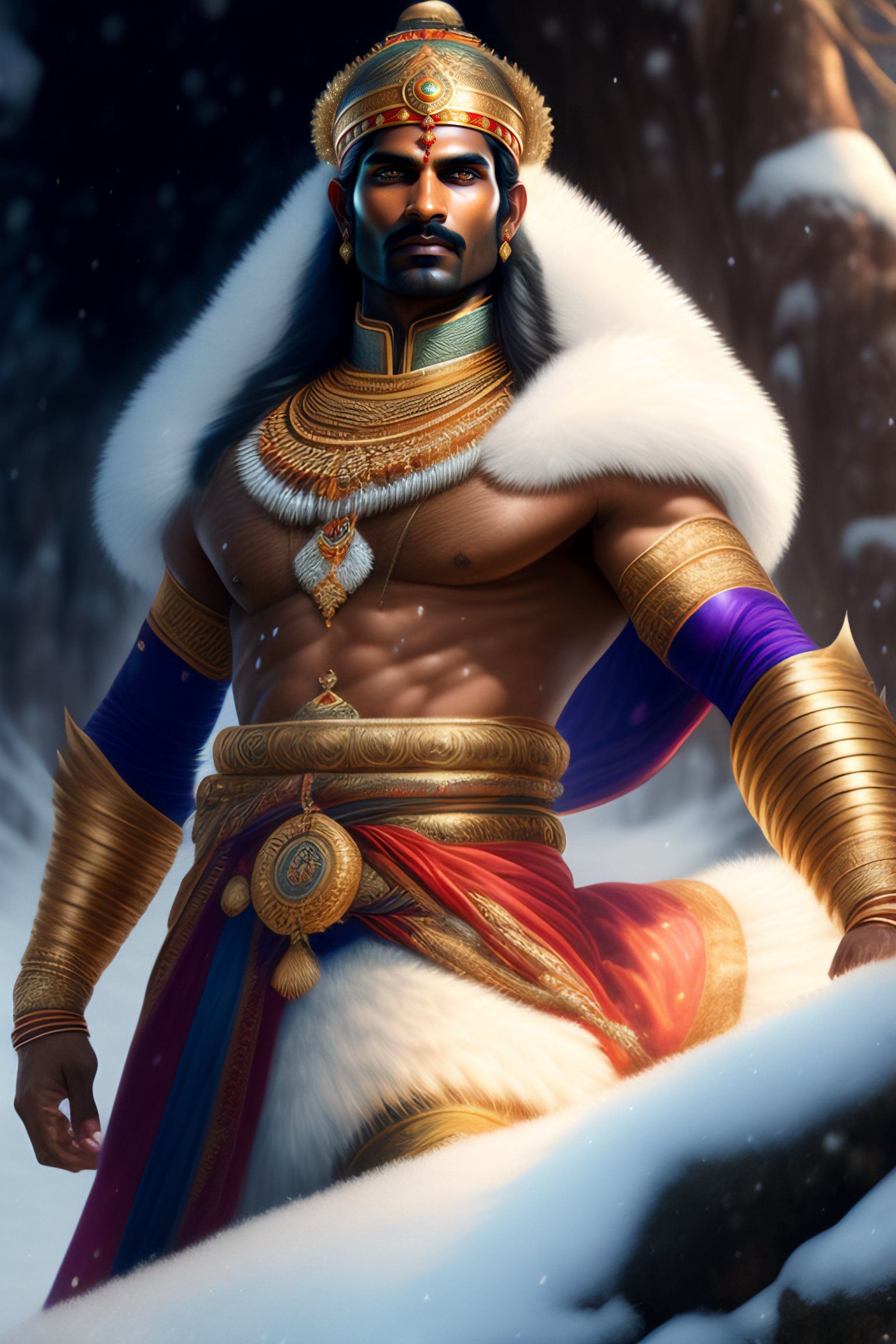 Lexica - Indian man as warrior, regal, elegant, winter, snow, beautiful ...