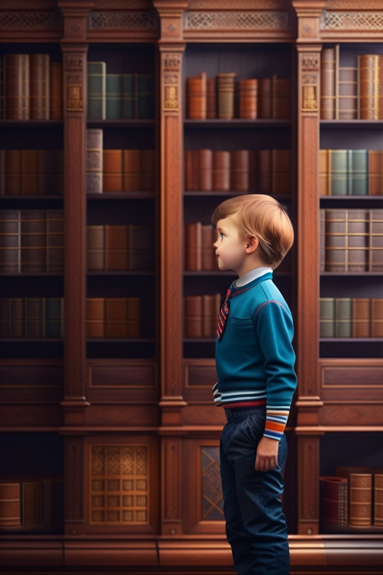 Lexica - Boy and girl standing in front of an old bookshelf in the ...