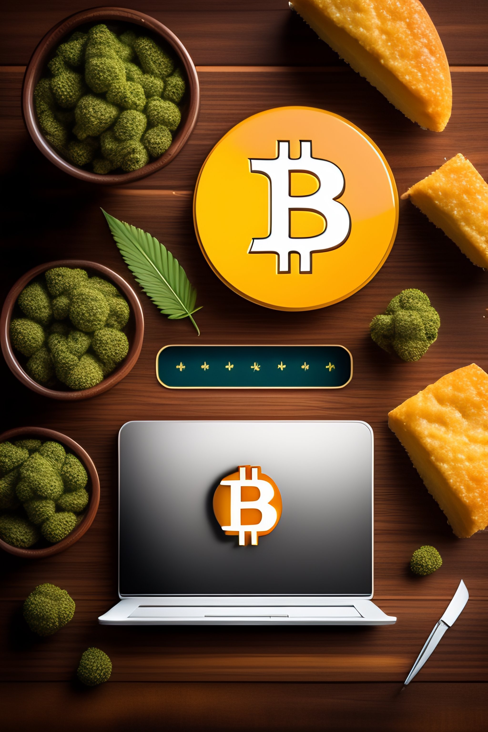 Lexica - BITCOIN LOGO ON A LAPTOP SCREEN AND MARIJUANA NUGGETS ON A ...