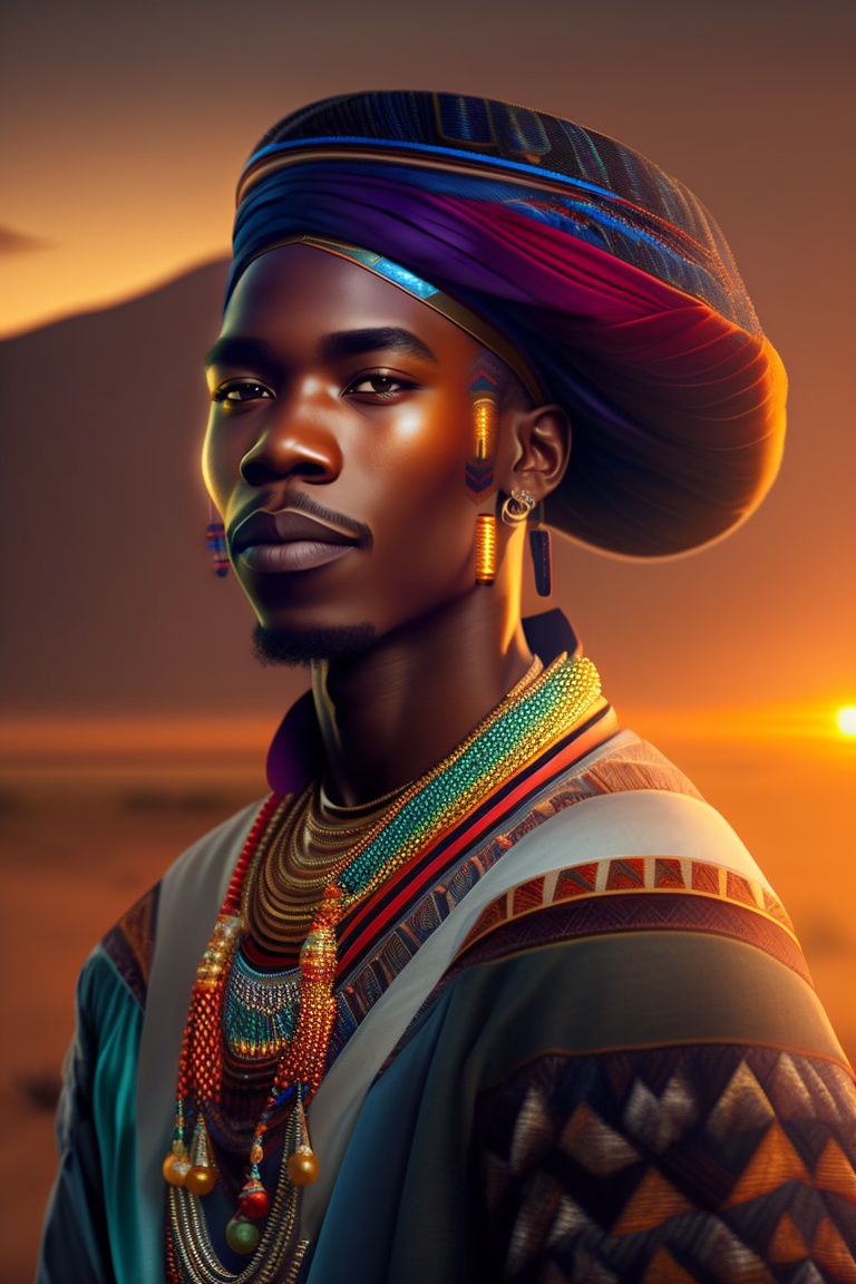 Lexica - African Man in Native Dress, Evening Lighting