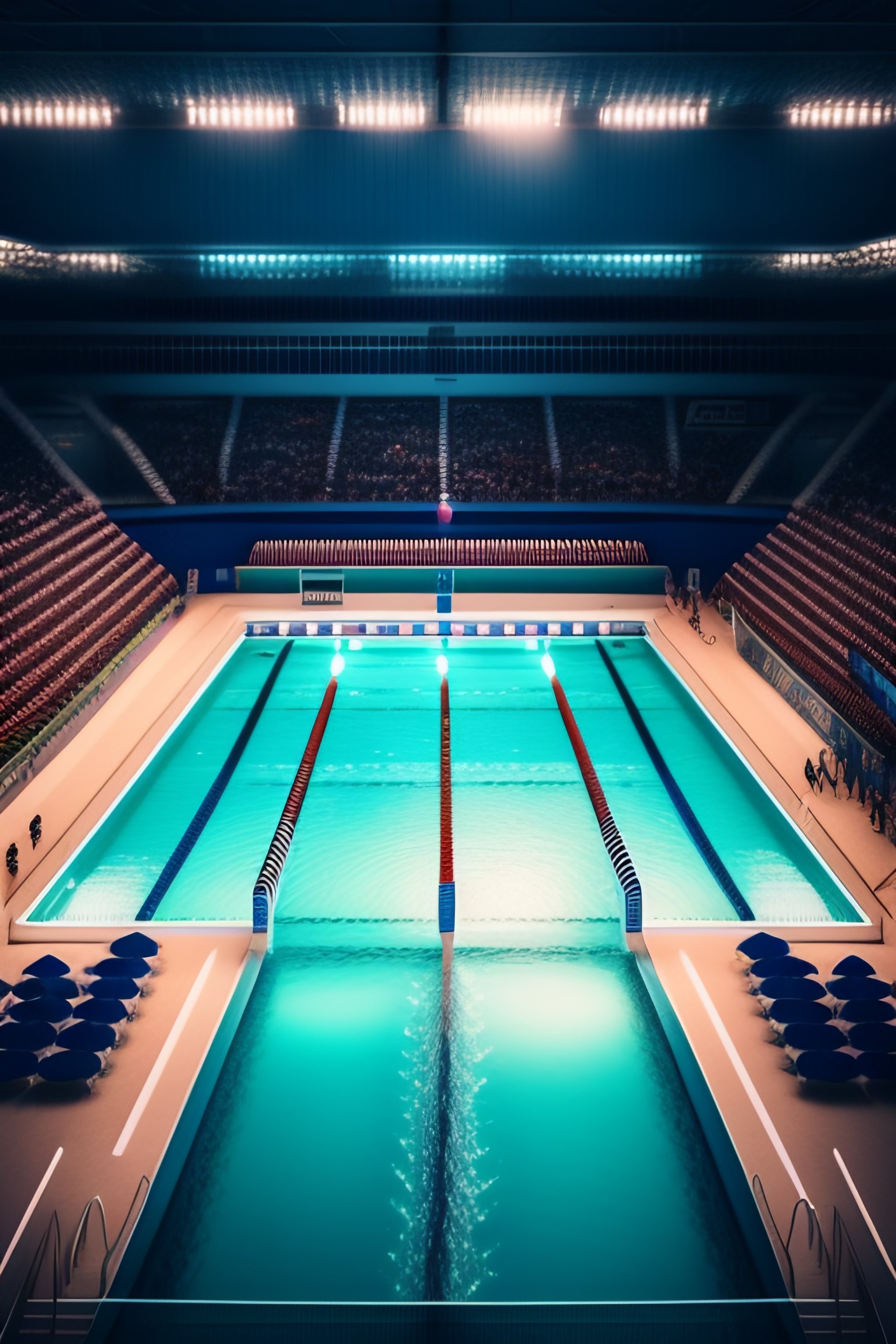 Lexica - Overhead view of male swimming competition in indoor olympic pool