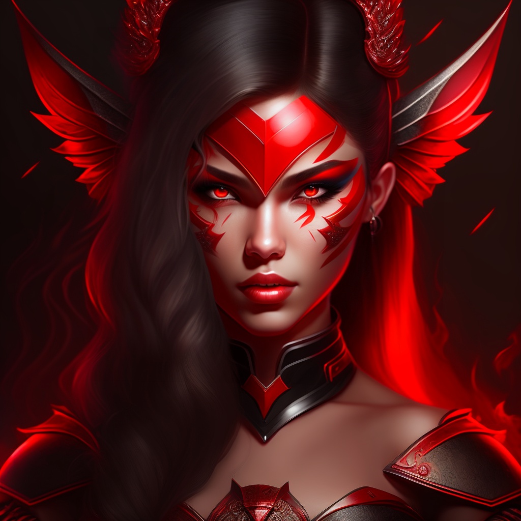 Lexica - Beautiful demon girl, background black and red