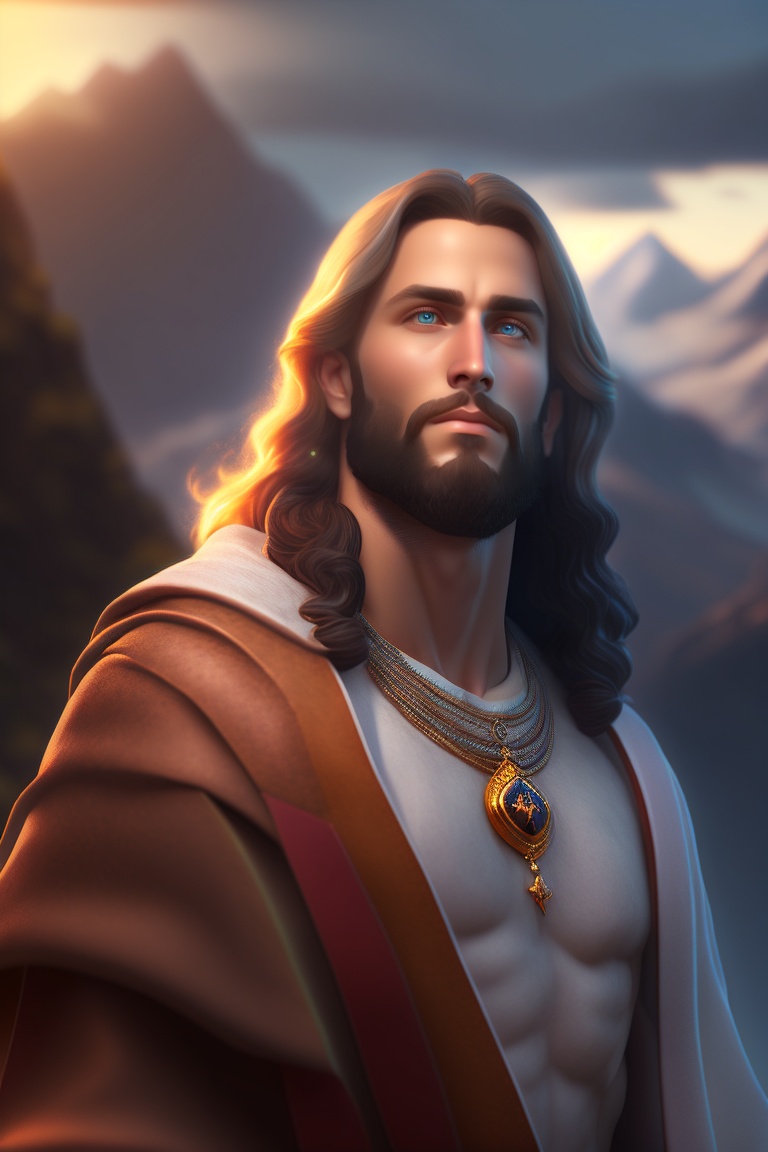 Lexica - Peaceful Jesus Christ with kind eyes against the backdrop of a ...
