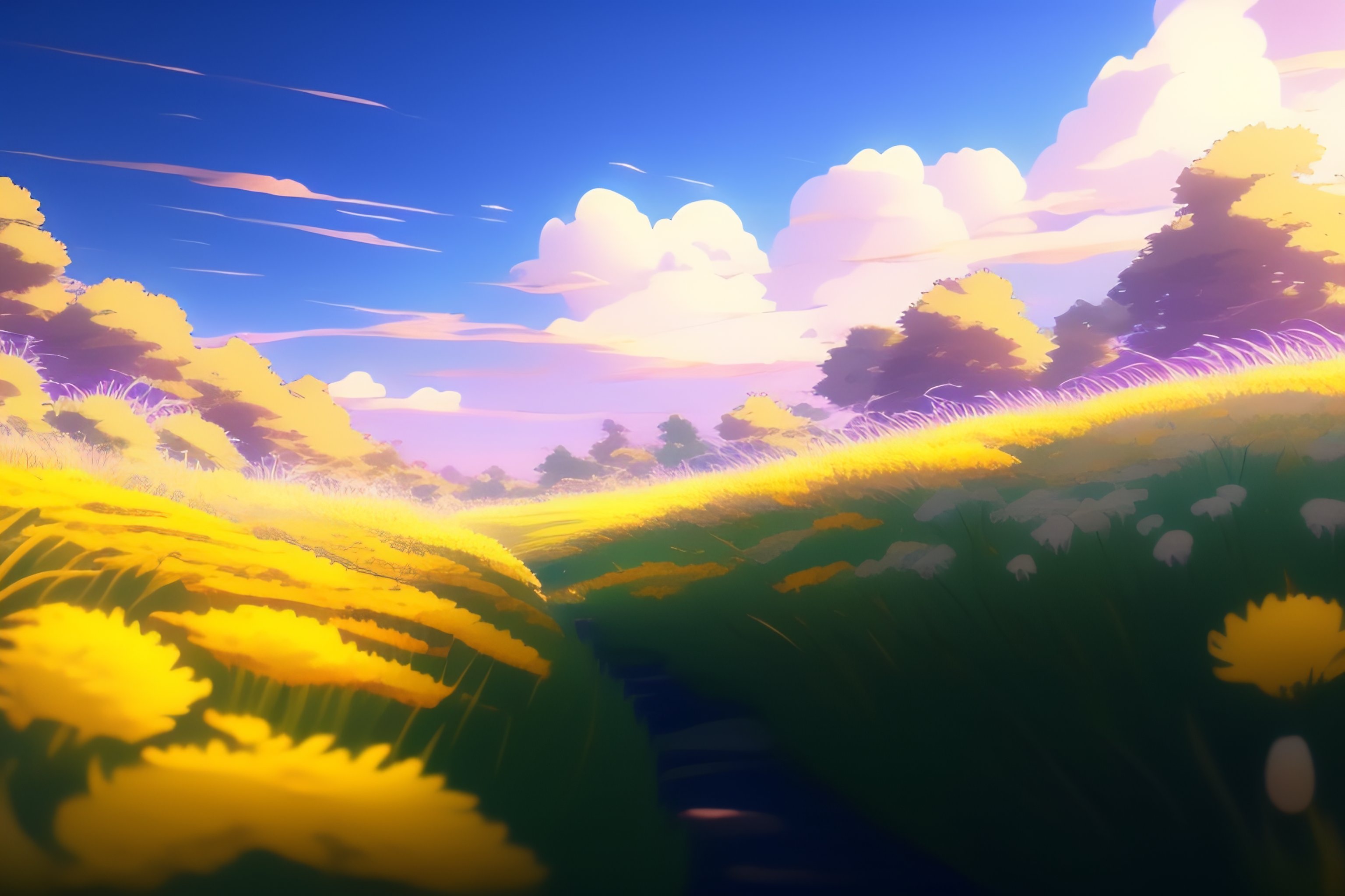 Lexica - A wide-up shot of a sea of withe dandelions with green wind ...