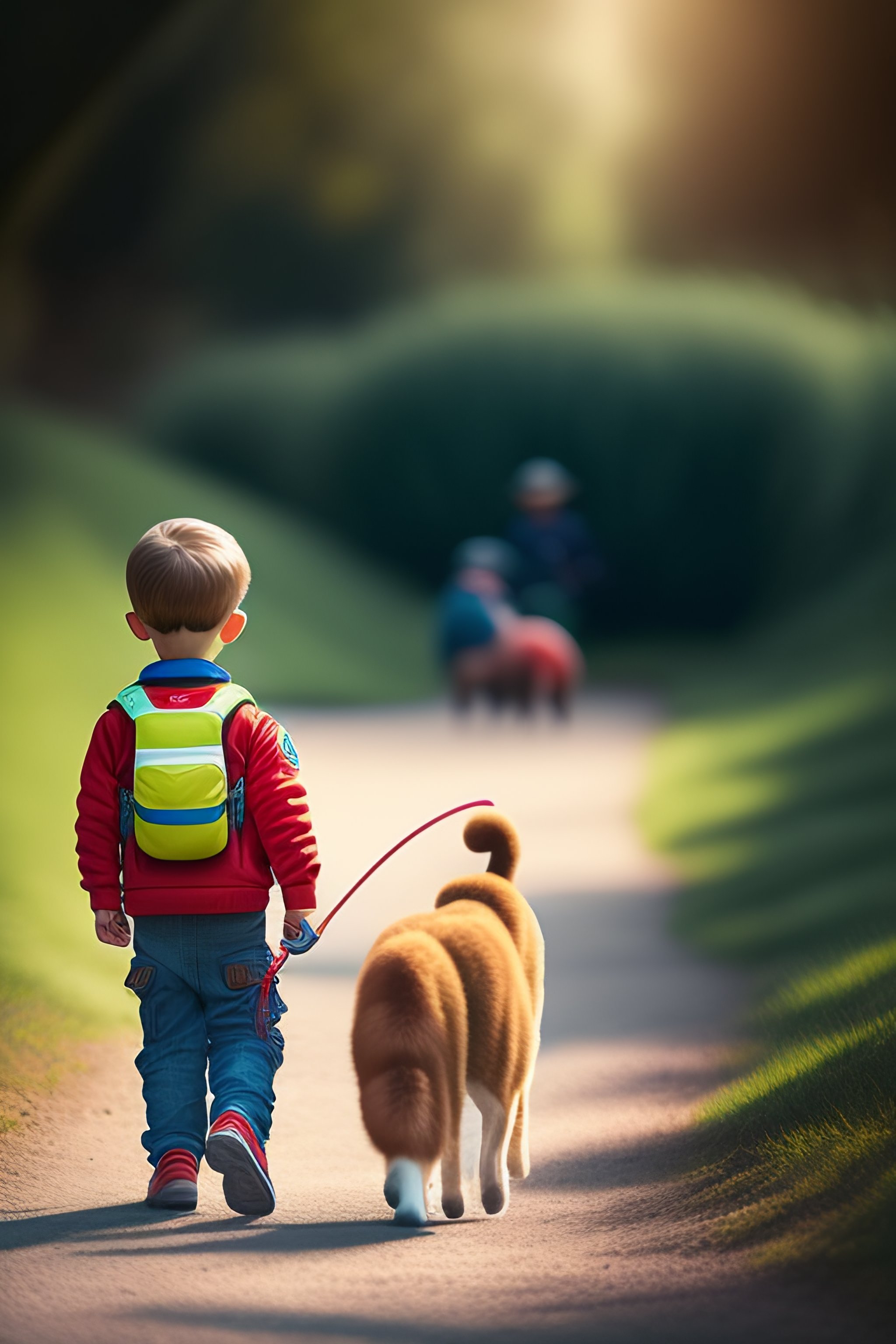 Lexica - Little boy walking his dog, paw patrol style