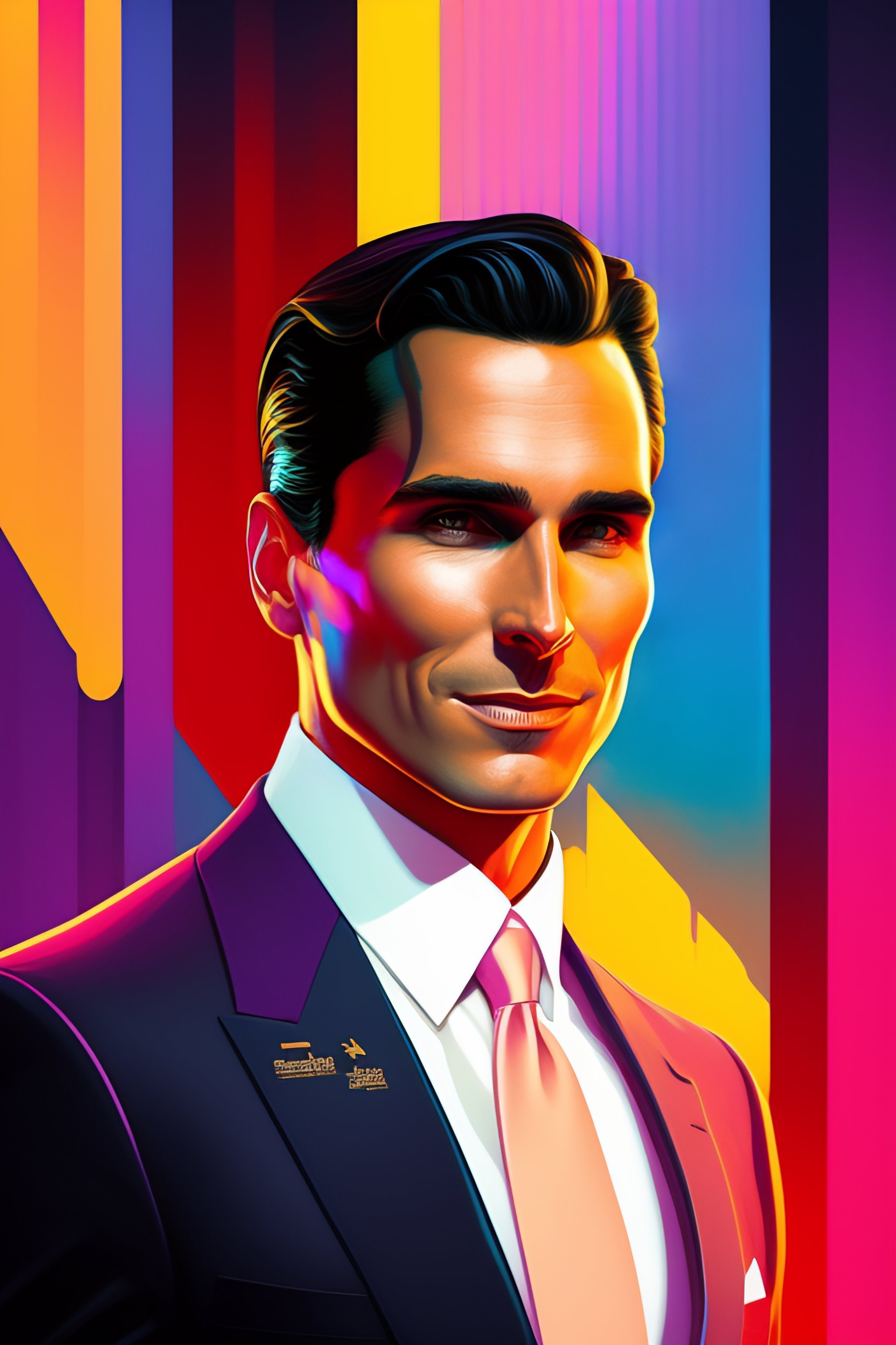 Lexica - A colorful comic noir illustration painting of Patrick Bateman ...