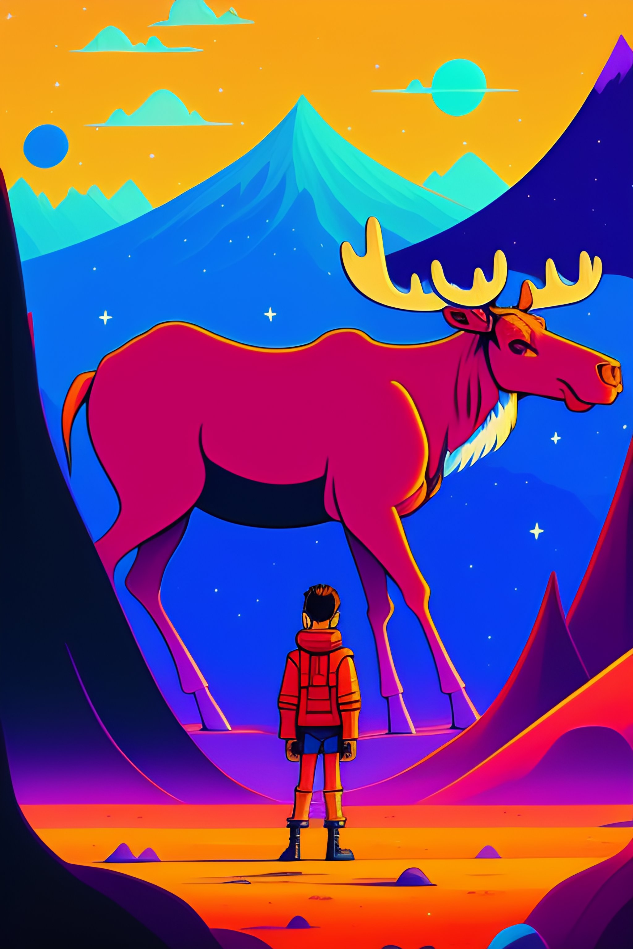 Lexica - 60s cartoon style photo of a huge savage skeleton moose in far ...