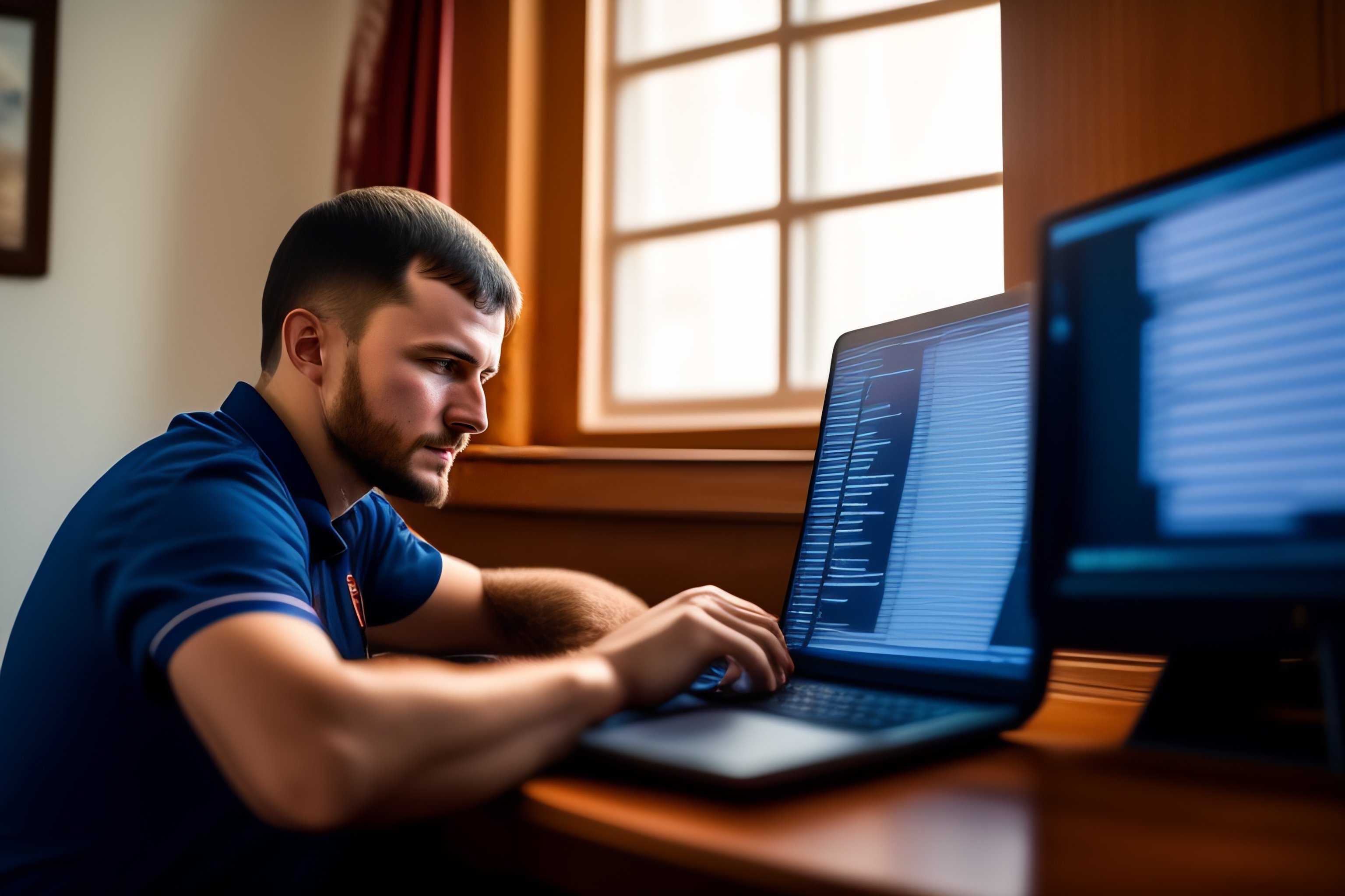 Lexica - Programmer from belarus in Vyshyvanka is working on his laptop