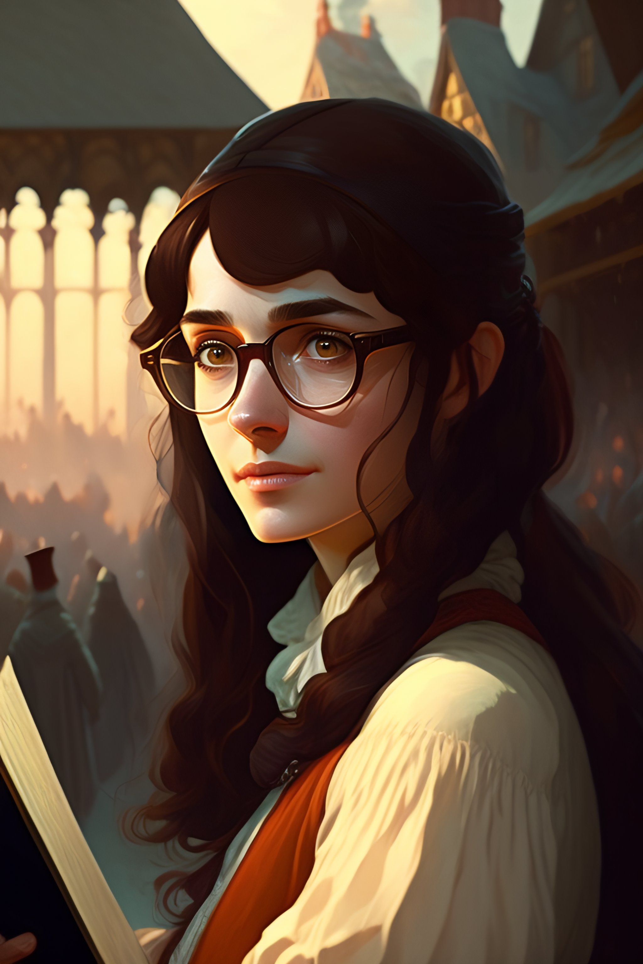 Lexica - Freckled wearing spectacles medieval reporter writing in a ...