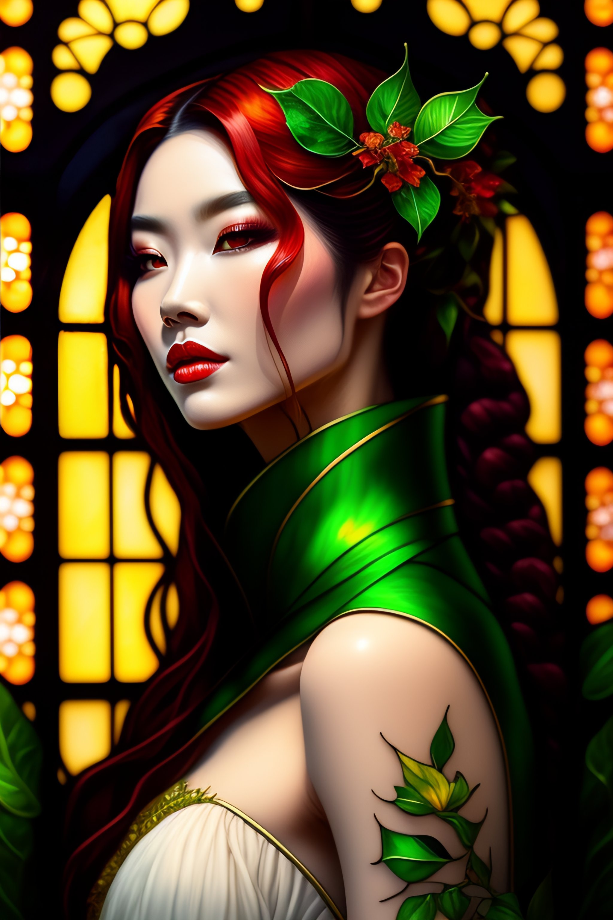 Lexica - An astonishingly detailed stained glass window of a beautiful ...