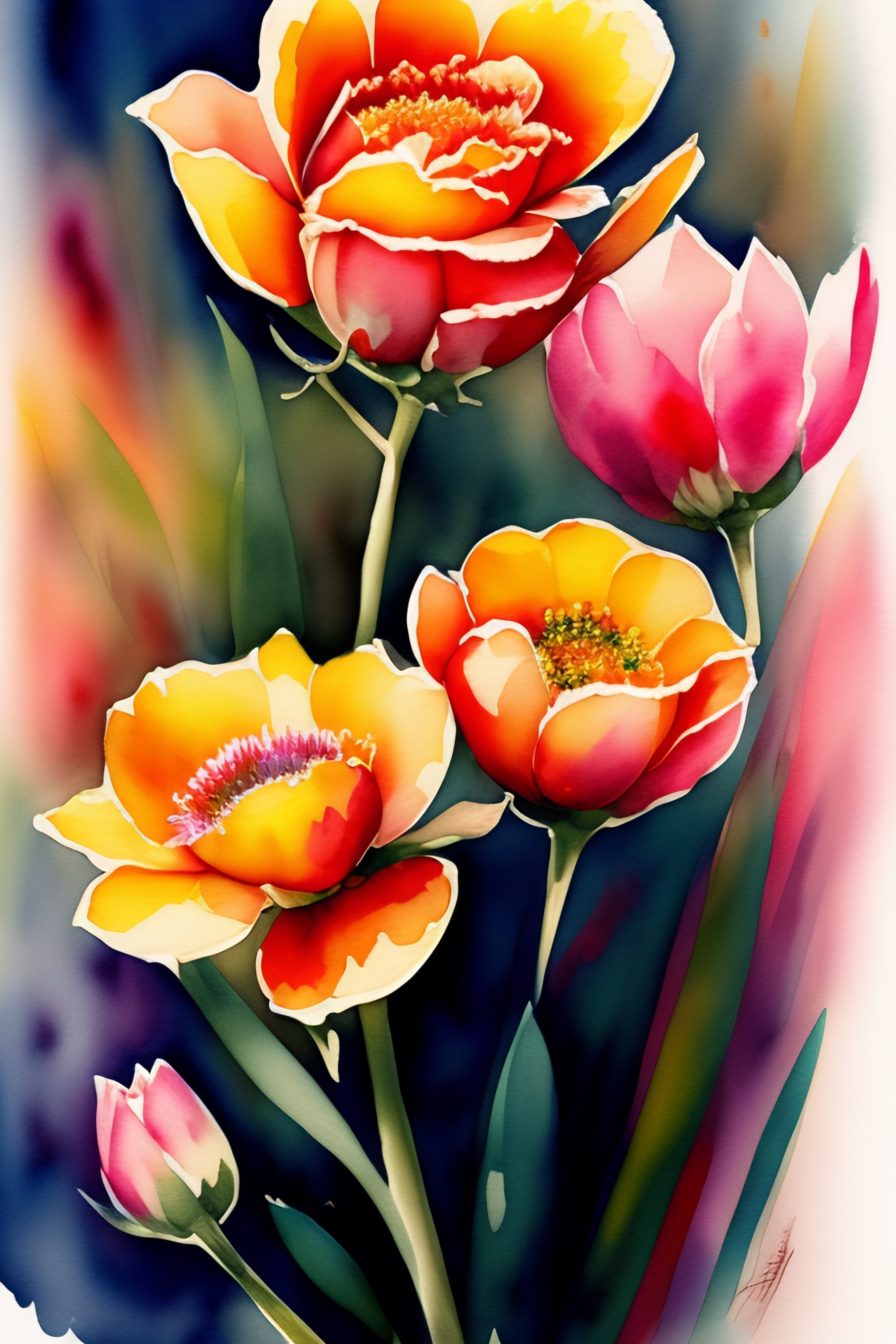 Lexica - Watercolor of warm color flowers