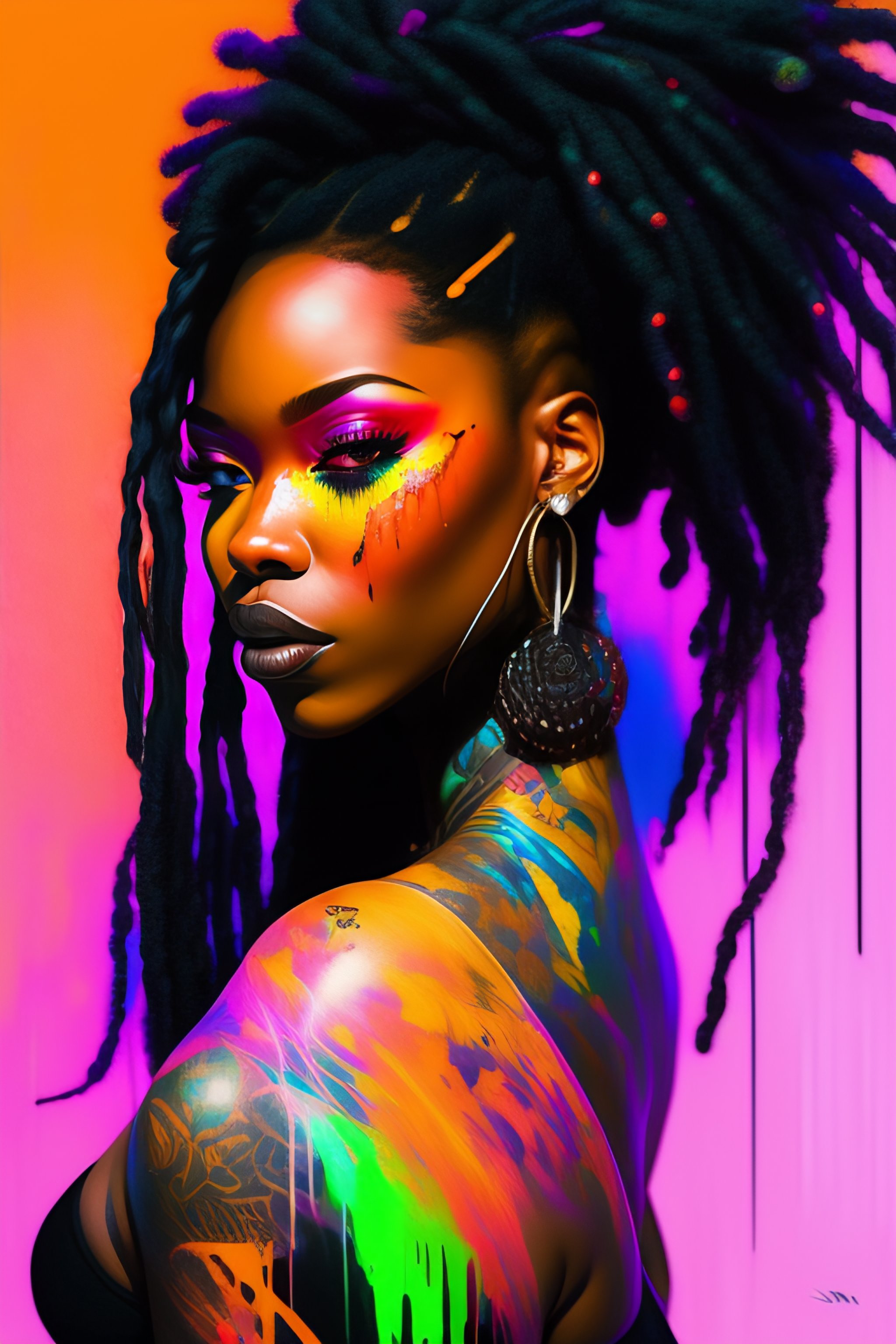 Lexica - A black woman cyborg, grafitti, part machine, part human ...