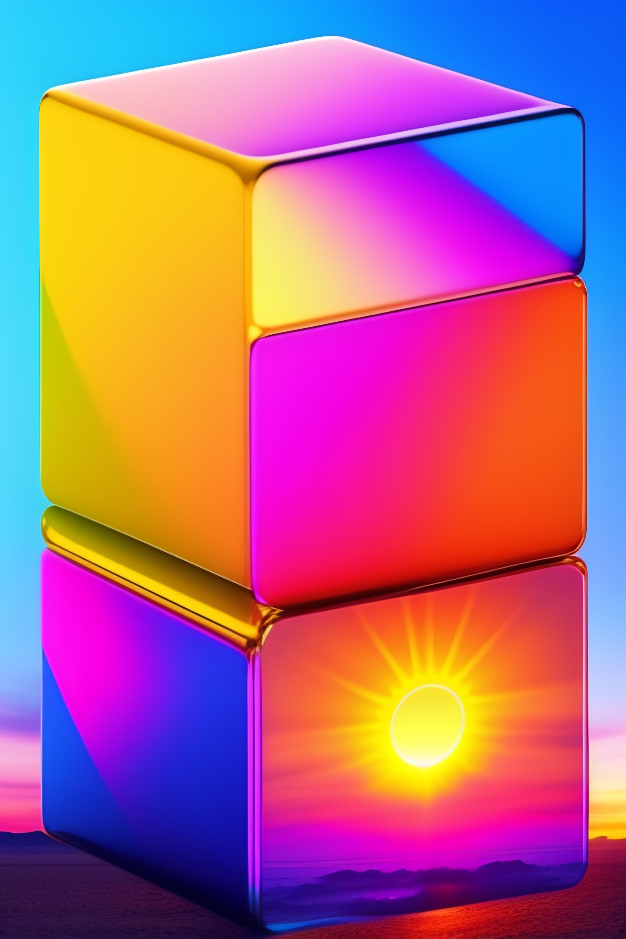 Lexica - 2 cube sun blue and yellow and pink sky