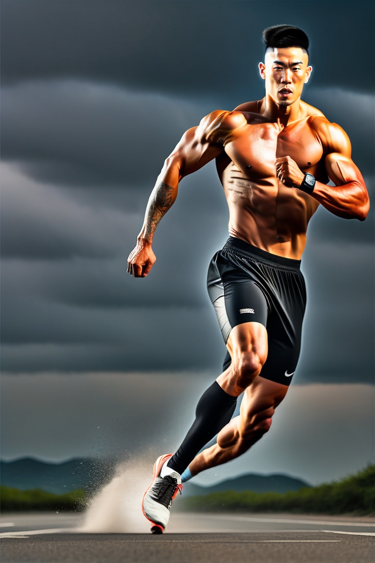 Lexica - Muscular male runner is running on the road,strong,feded cut ...