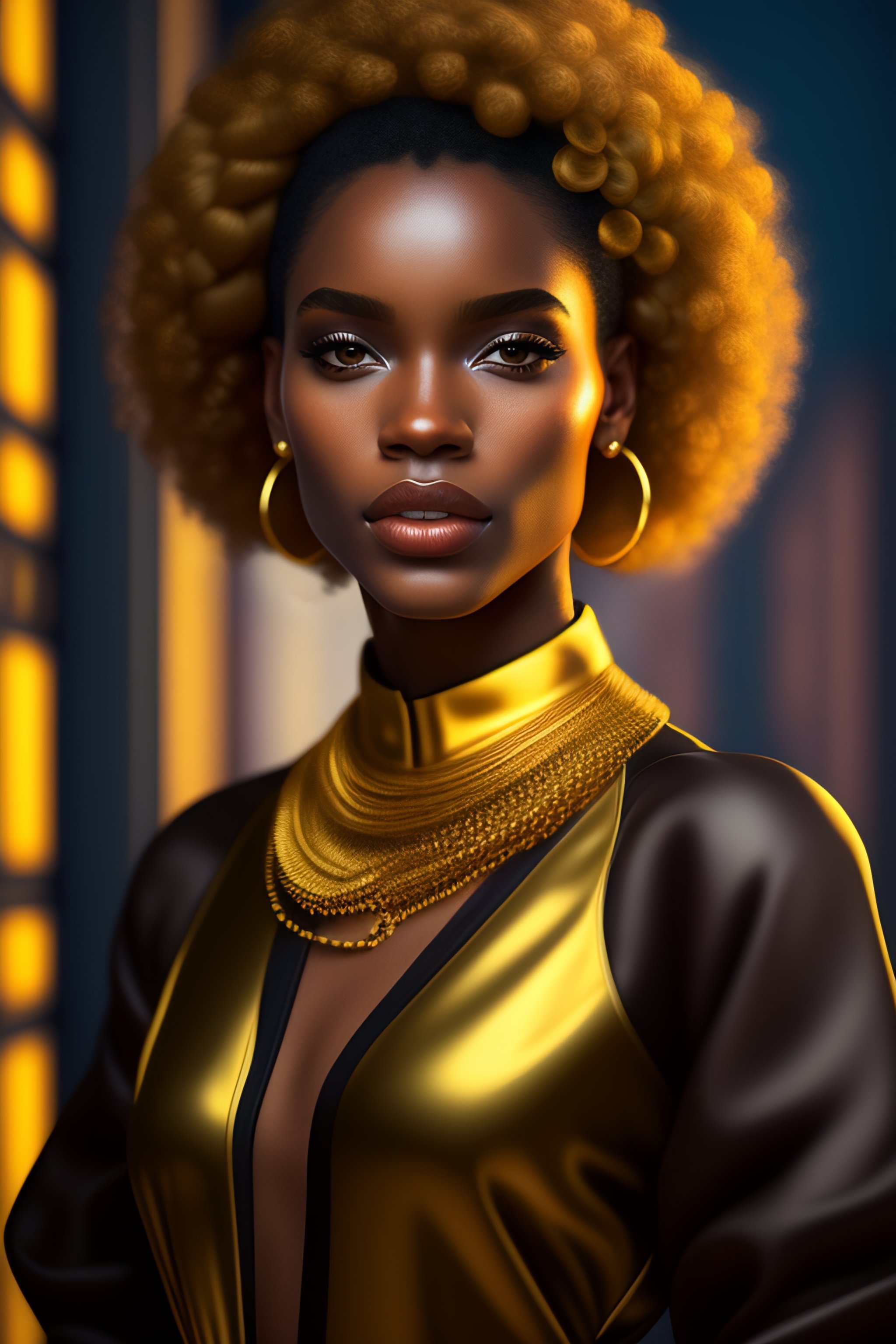 Lexica - Portrait of young black girl, short blonde Afro, tall and slim ...