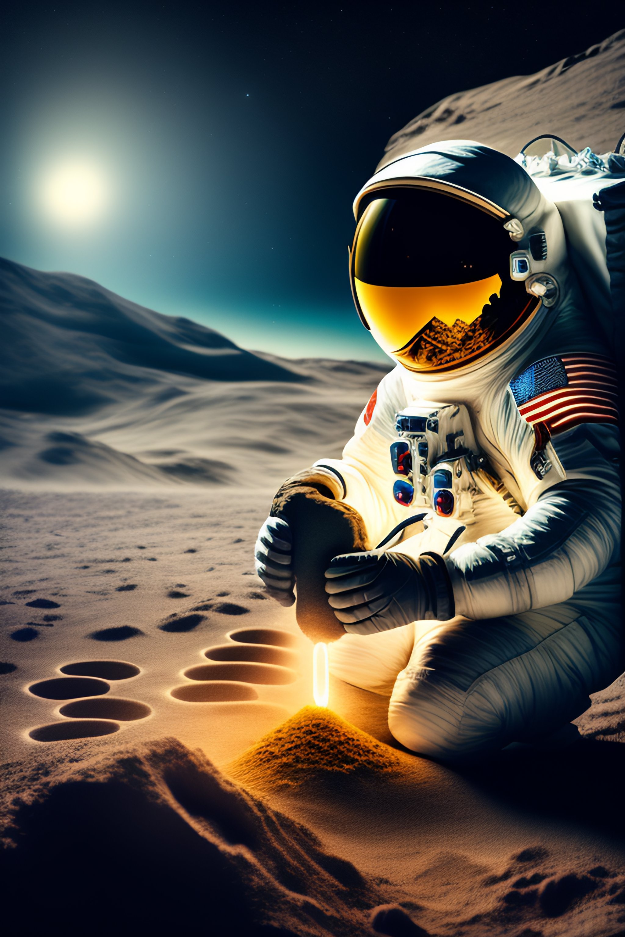 Lexica - Portrait of an astronaut on the moon stacking up moon rocks