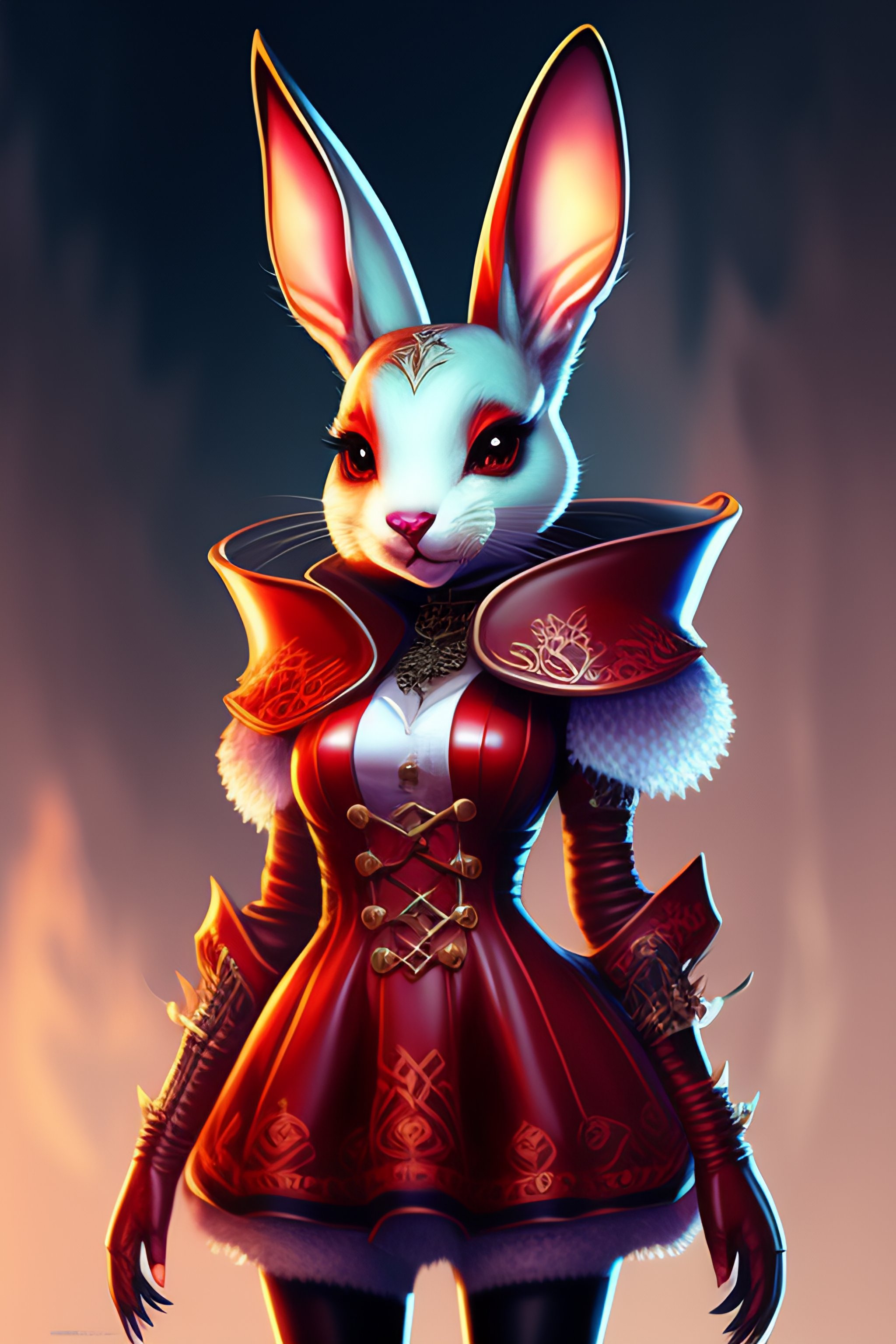 Lexica - A thin scary horror bunny with a small head wearing a a little ...