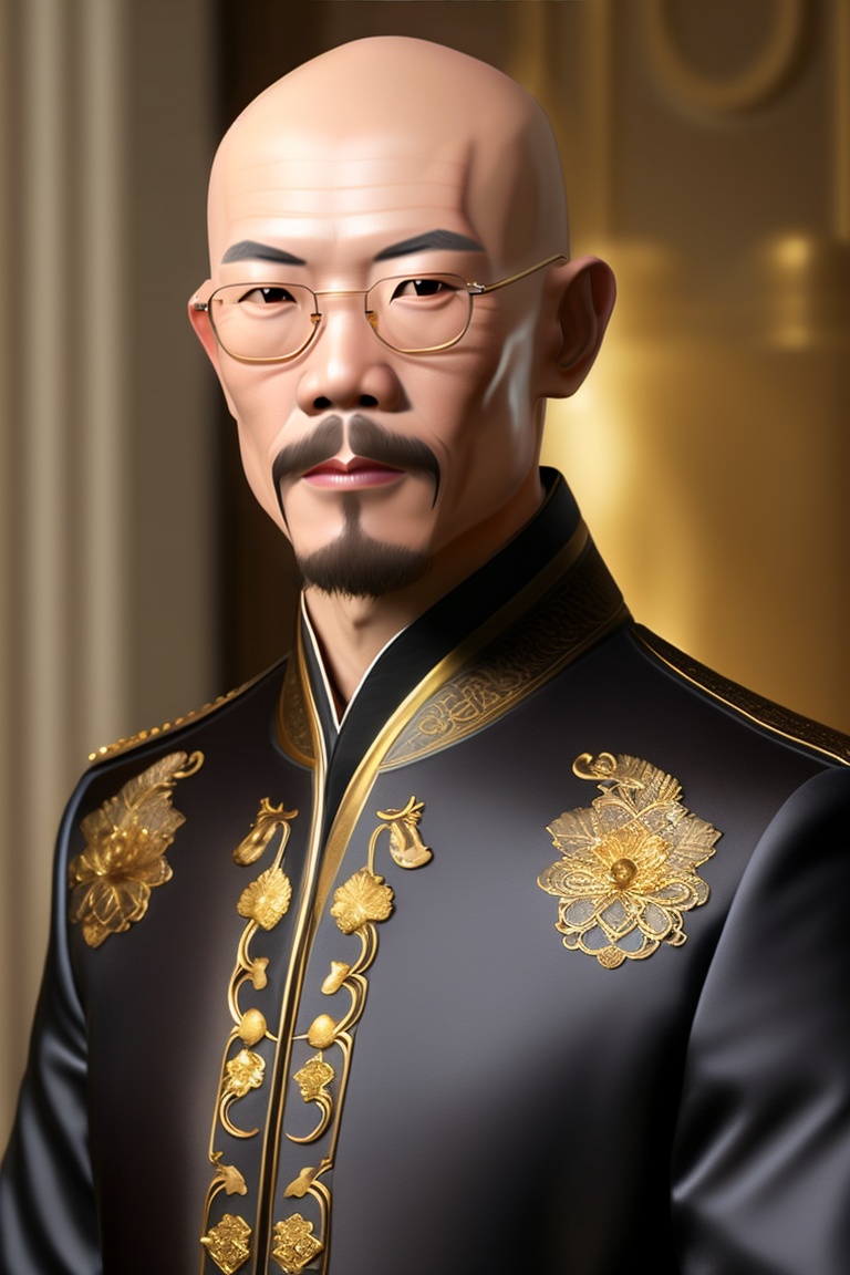 Lexica - Chinese walter White bald with a Classic black silk Tang suit ...