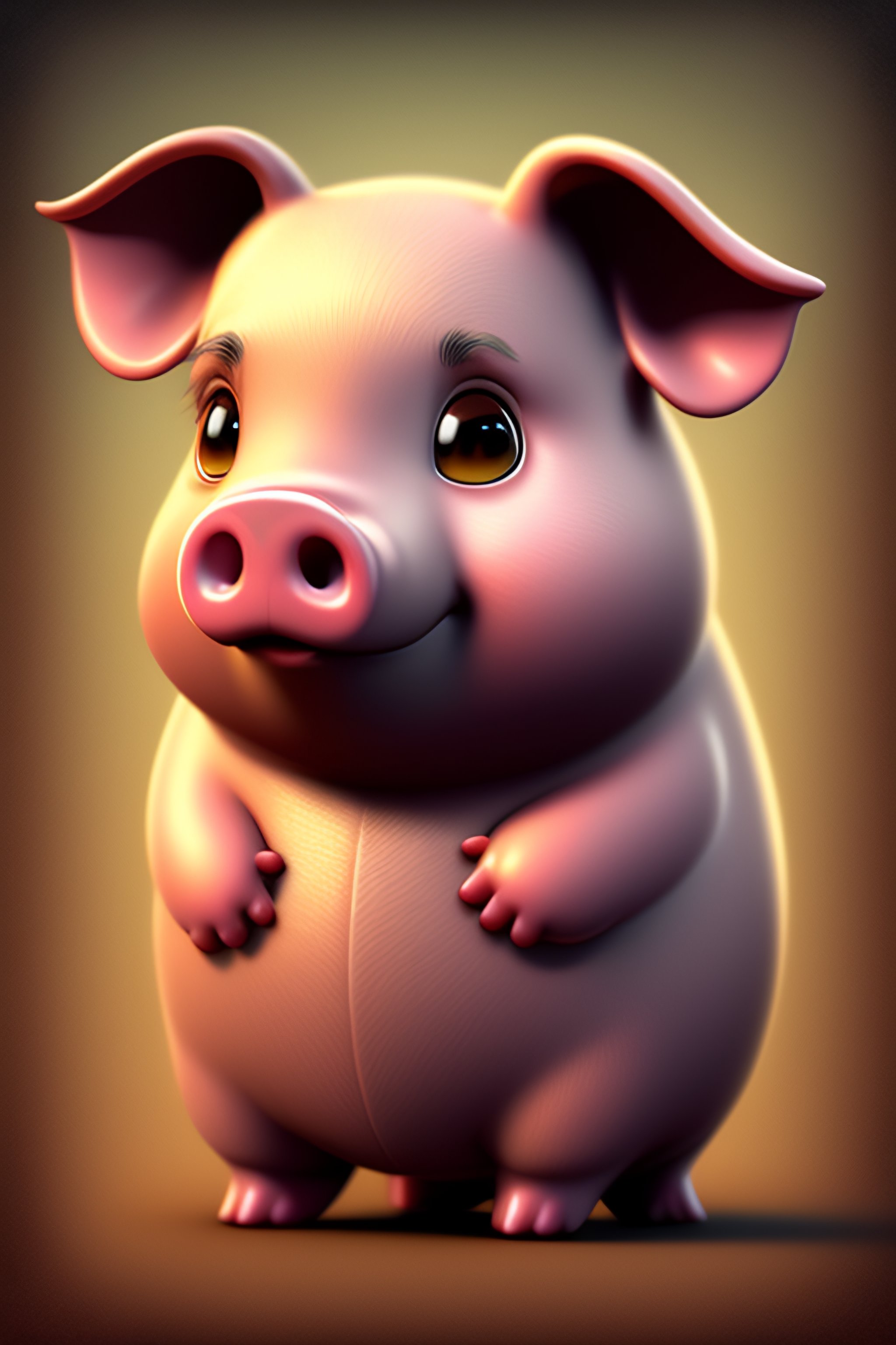 Lexica - Sad cute pig cartoon character in old Disney style in 2d