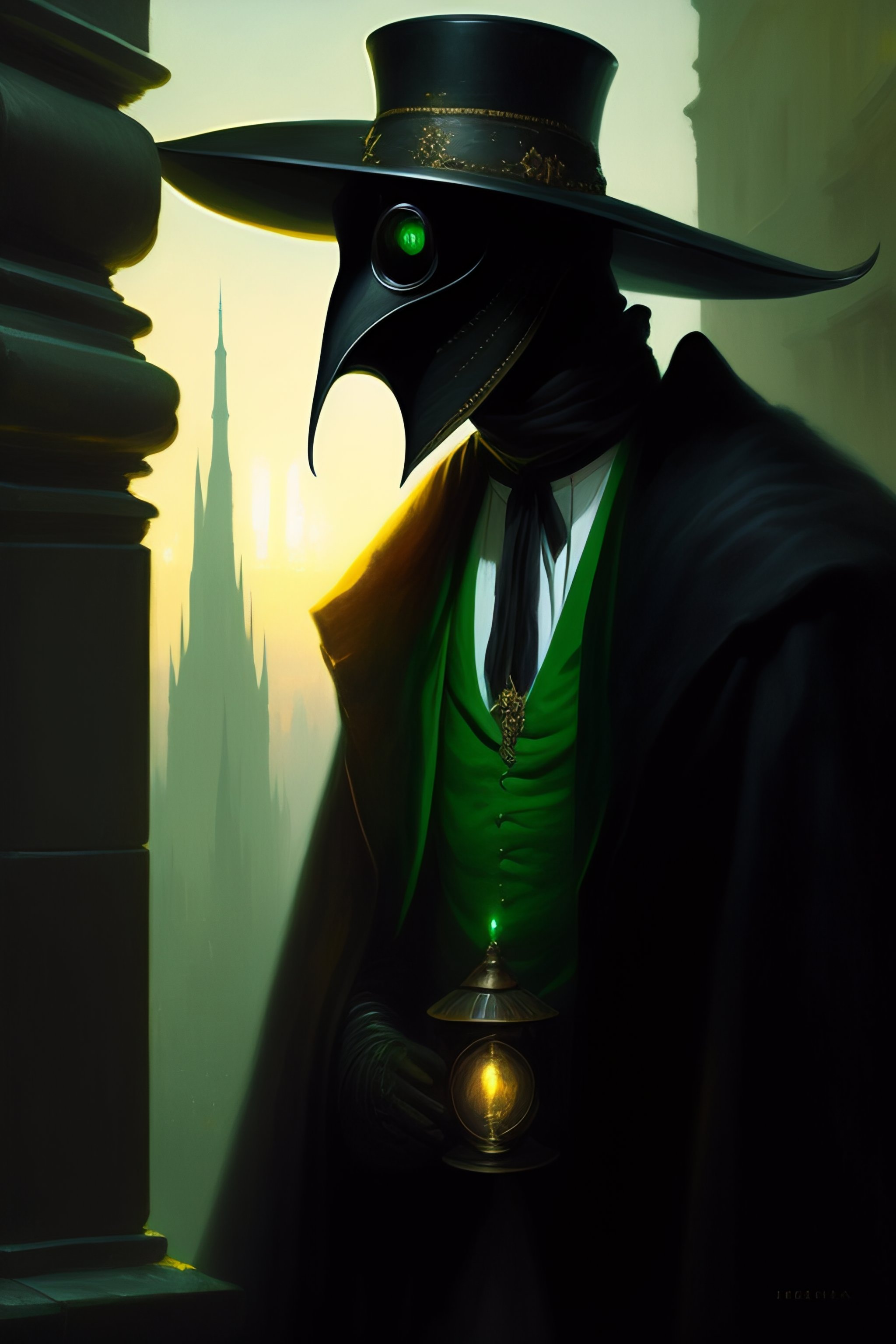 Lexica - Plague doctor with black plague mask with green led in eyes ...
