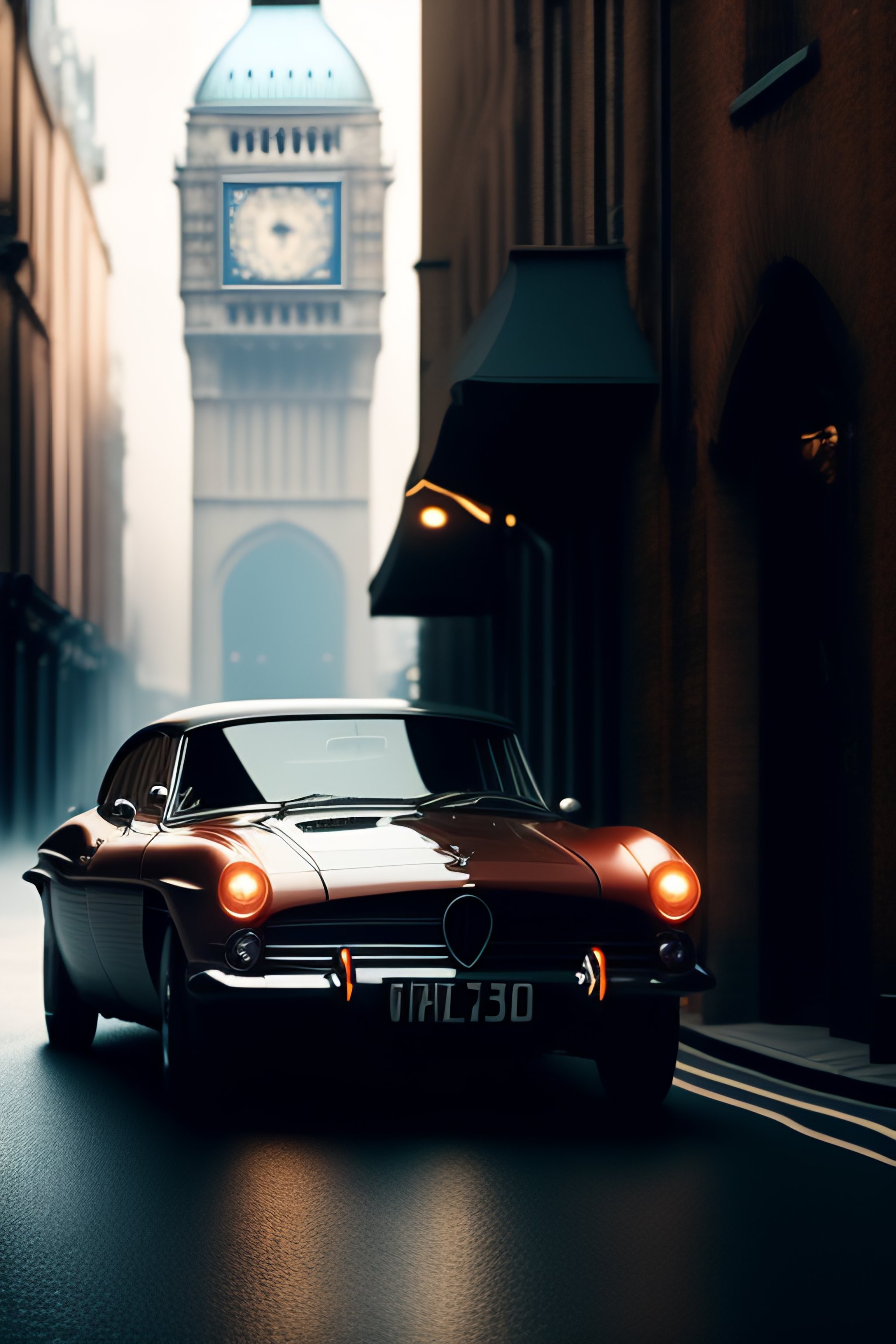 Lexica - A closeup action shot of a male spy driving through the narrow ...