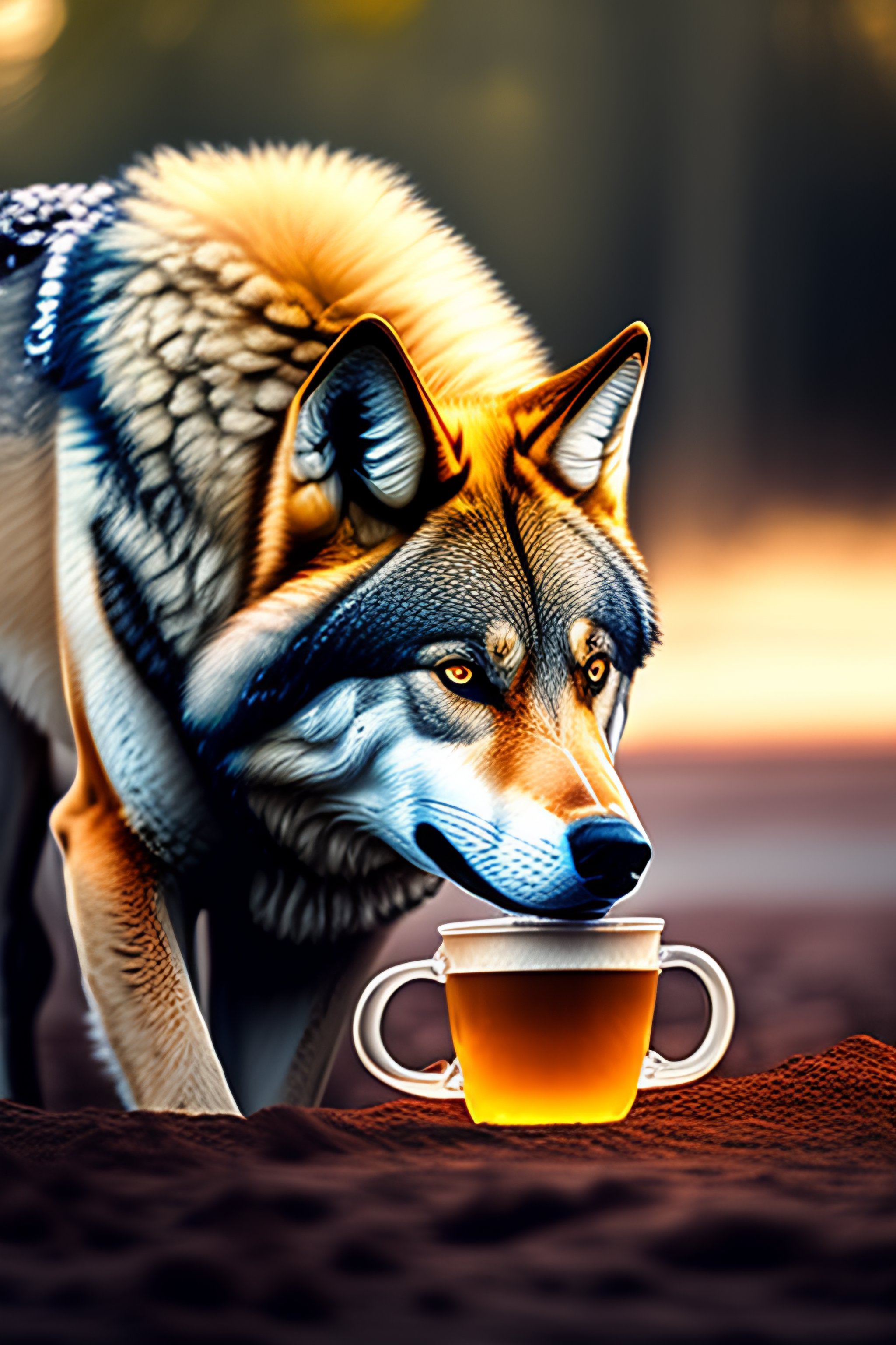 Lexica - Wolf drinking coffee in Hamburg