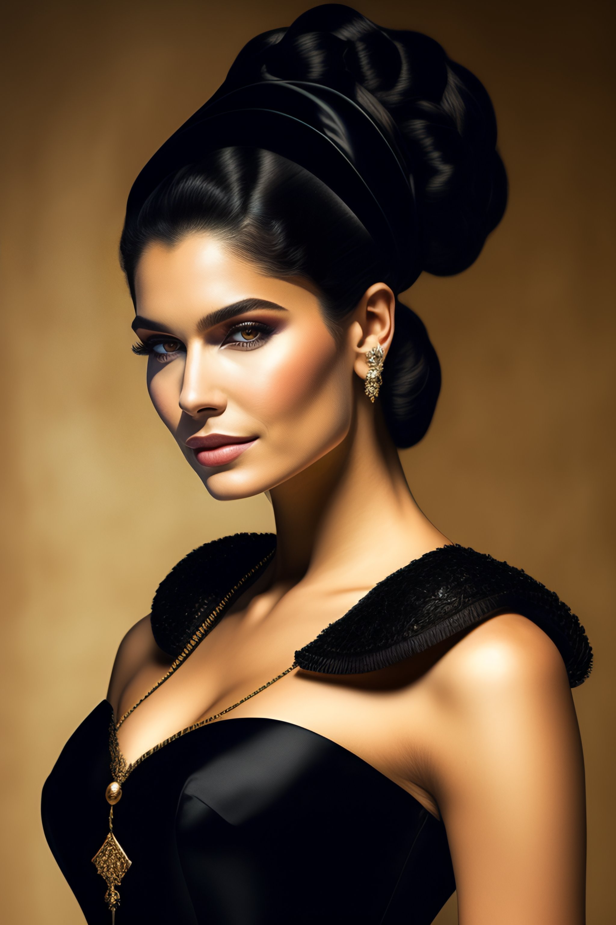 Lexica - Marina Moschen in black dress, medieval style, art