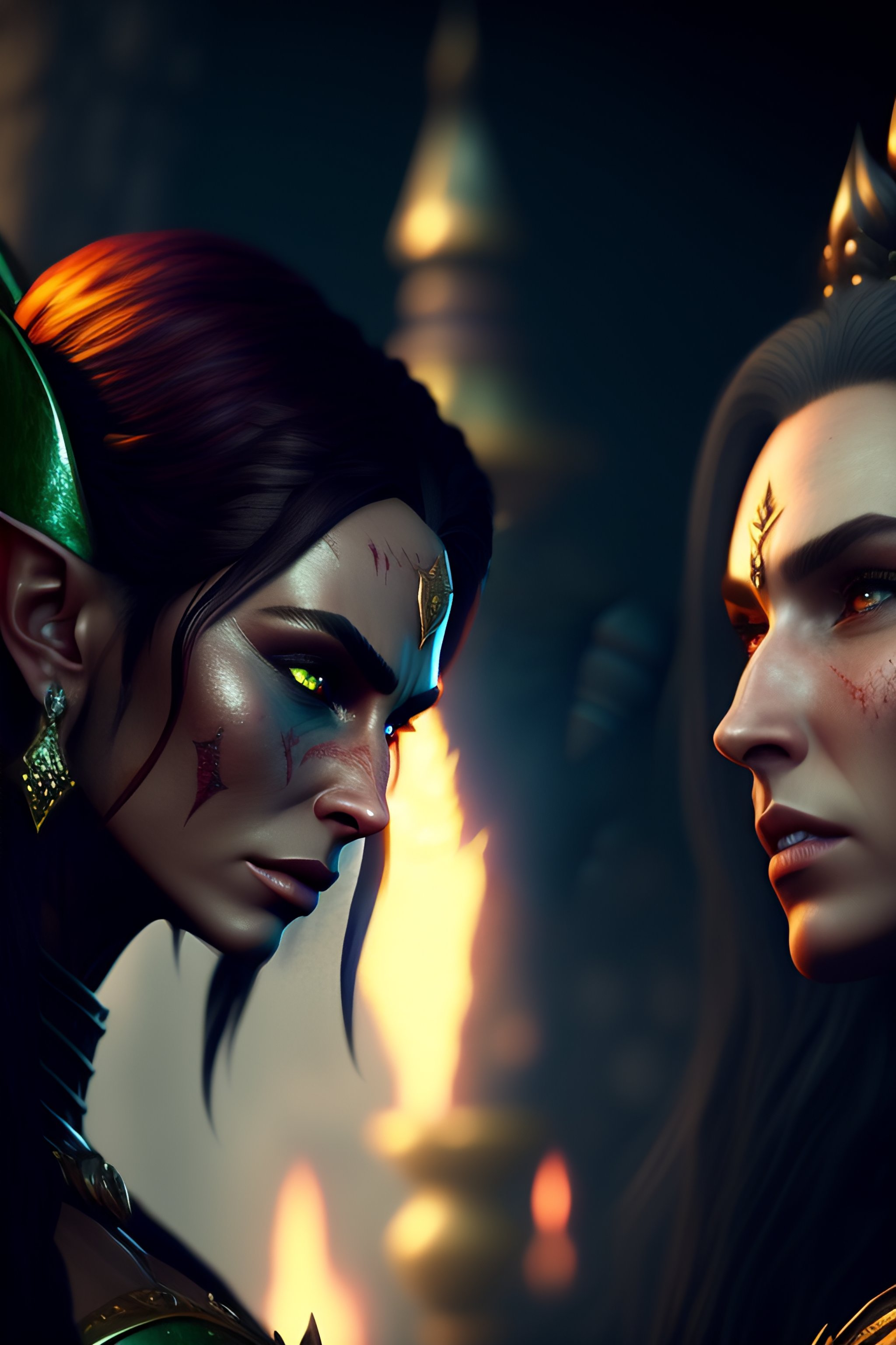 Lexica - A female orc versus elf female, battle scene,fantasy ...