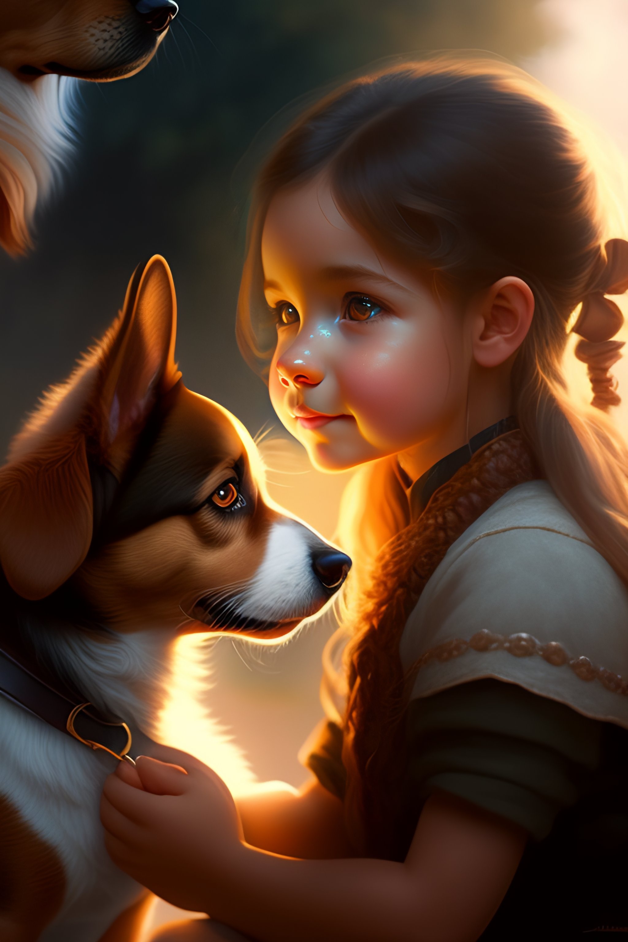 Lexica - A detailed picture of a cute calm girl flirting with dog ...