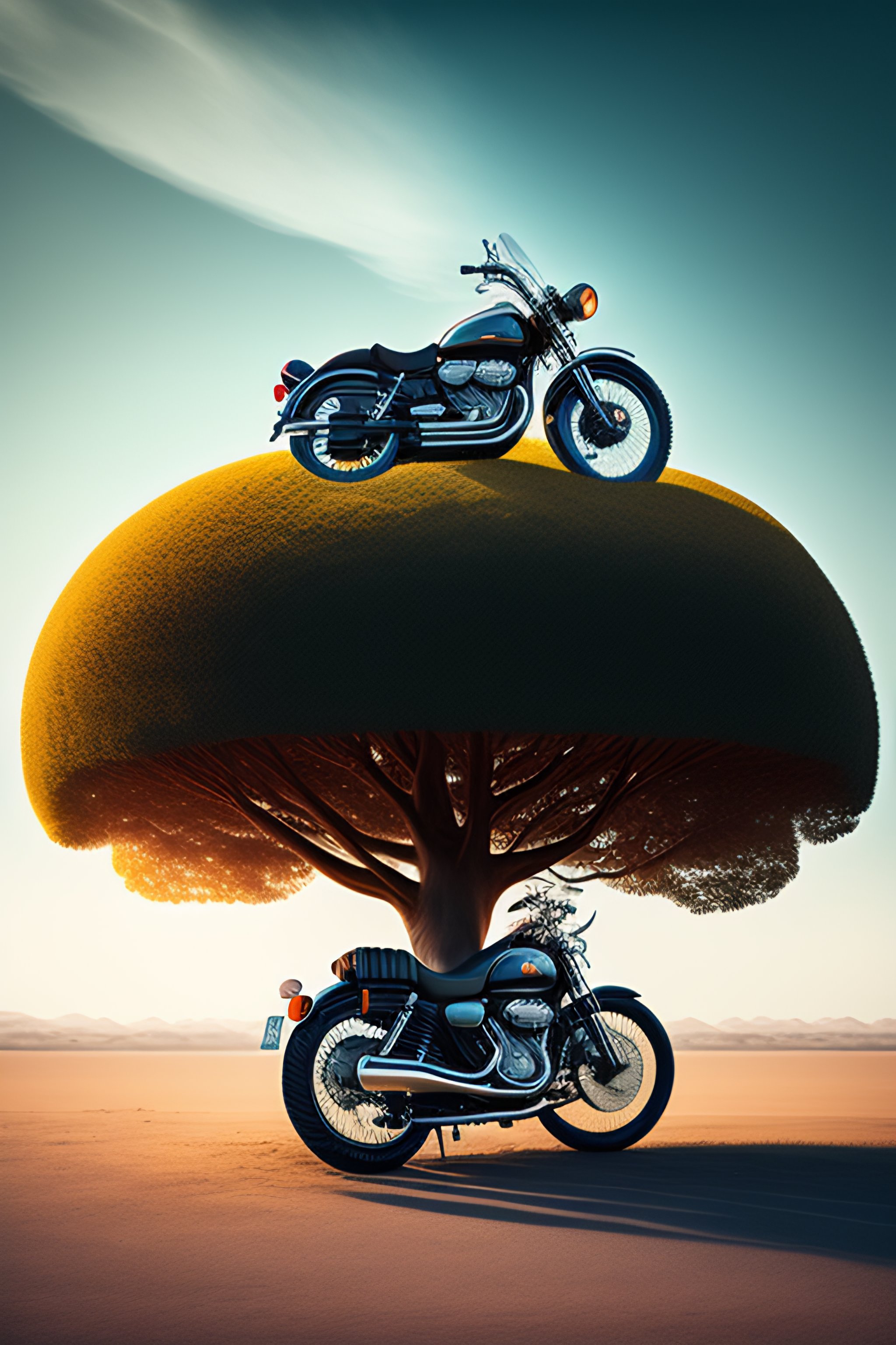 Lexica - Motorcycle ontop of a tree