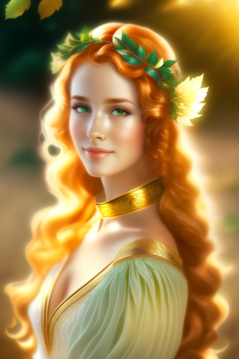 Lexica - A young beautiful curly red-haired girl with green eyes, her ...