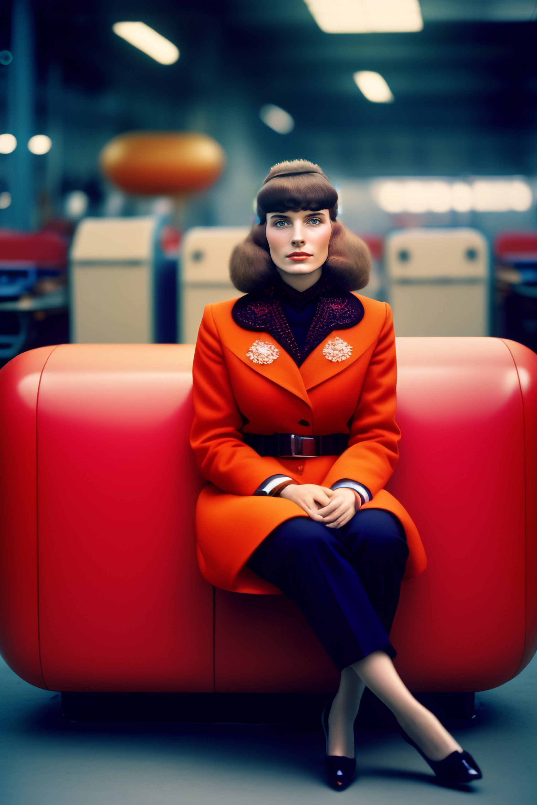 Lexica - A Soviet girl sitting in a chair in front of a colorful soviet ...