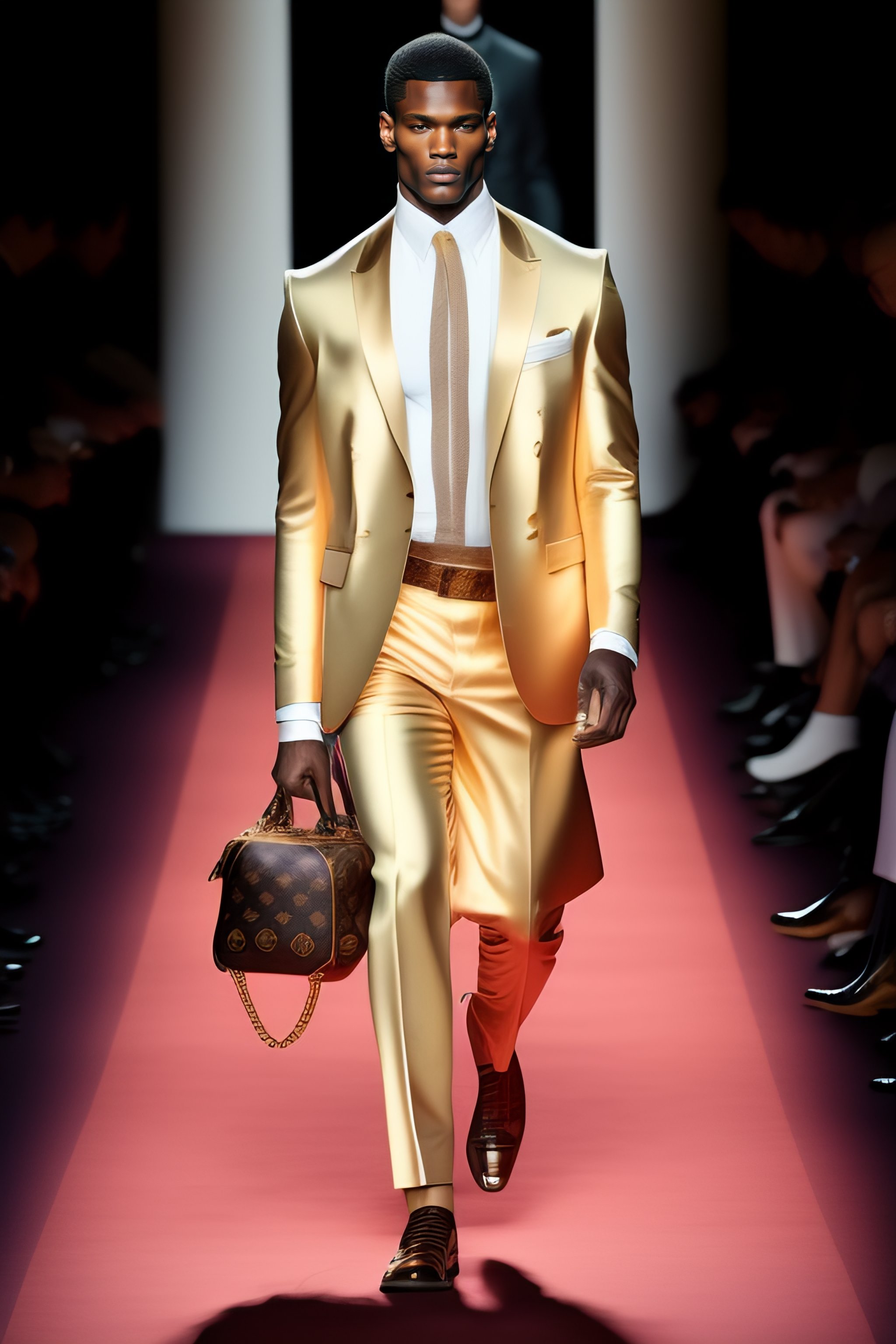 Lexica - Male model walking dow the catwalk, fashion, louis vuitton