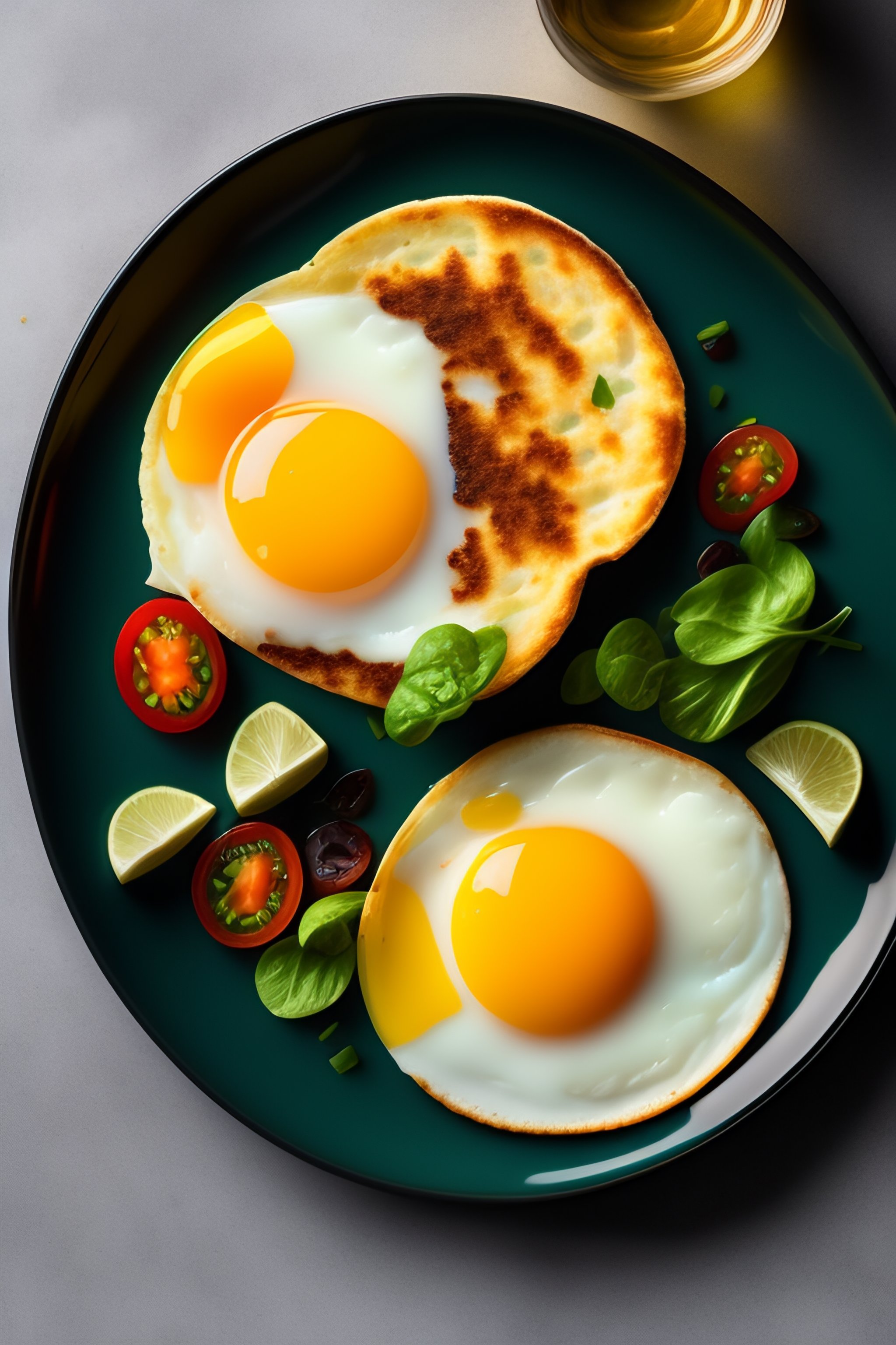Lexica - 2 fried eggs on a plate with salad