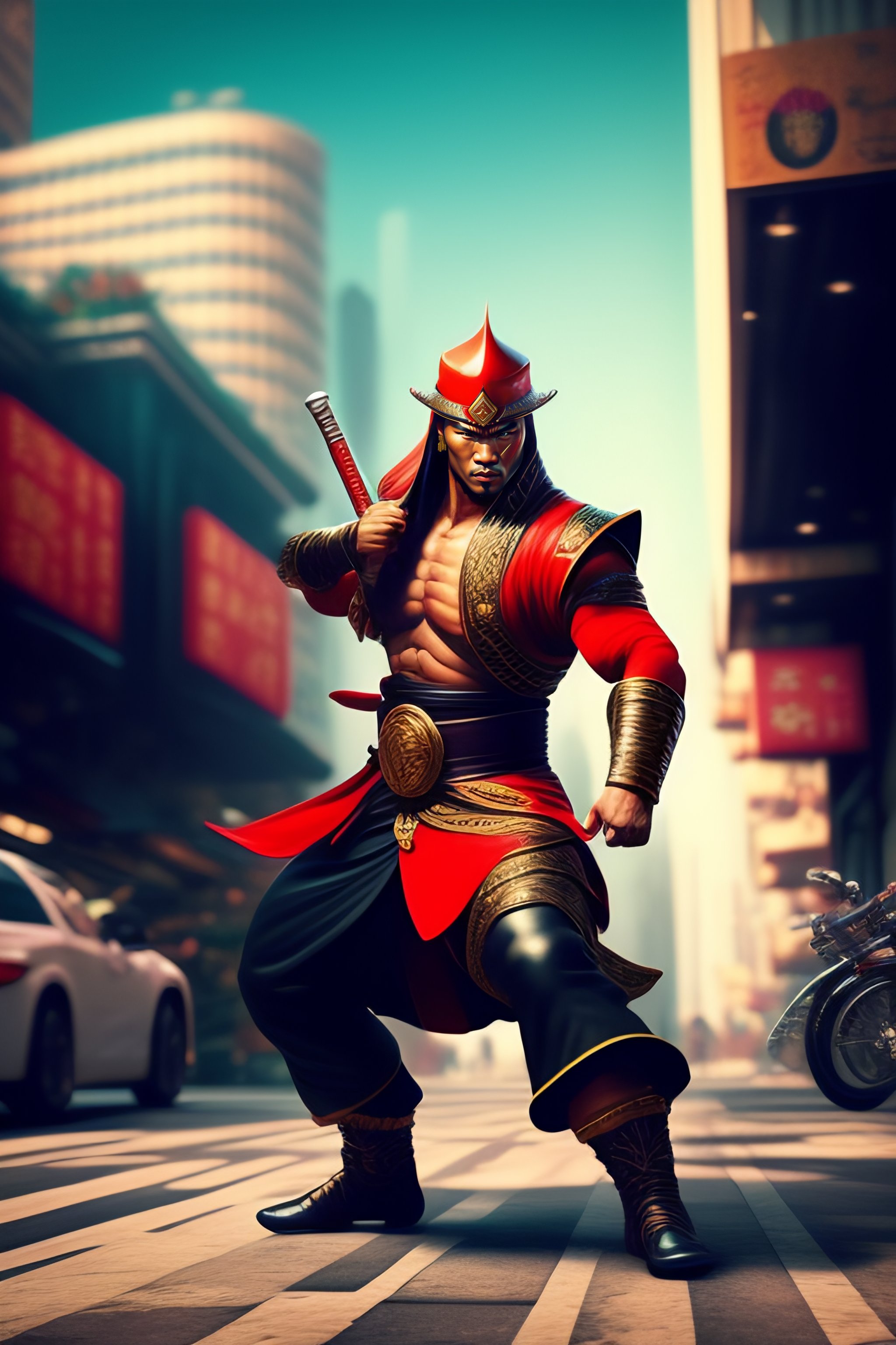 Lexica - Nunja kung fu fighting ninja in street, cyberpunk city, big ...