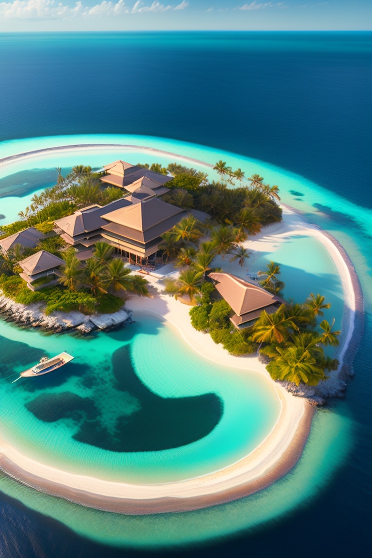 Lexica - Maldives island, aerial view, hand drawing, dream