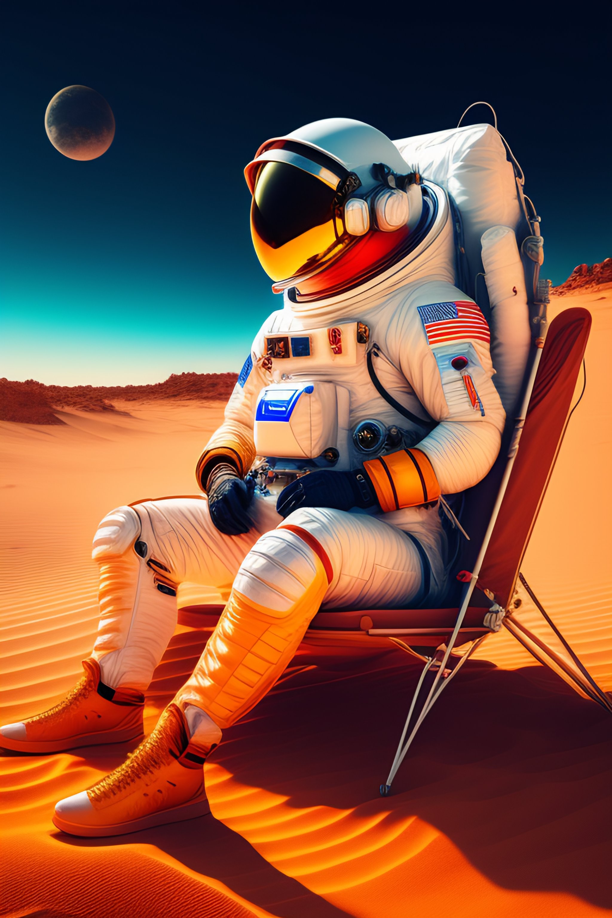 Lexica - An astronaut resting on mars in a beach chair, vibrant ...