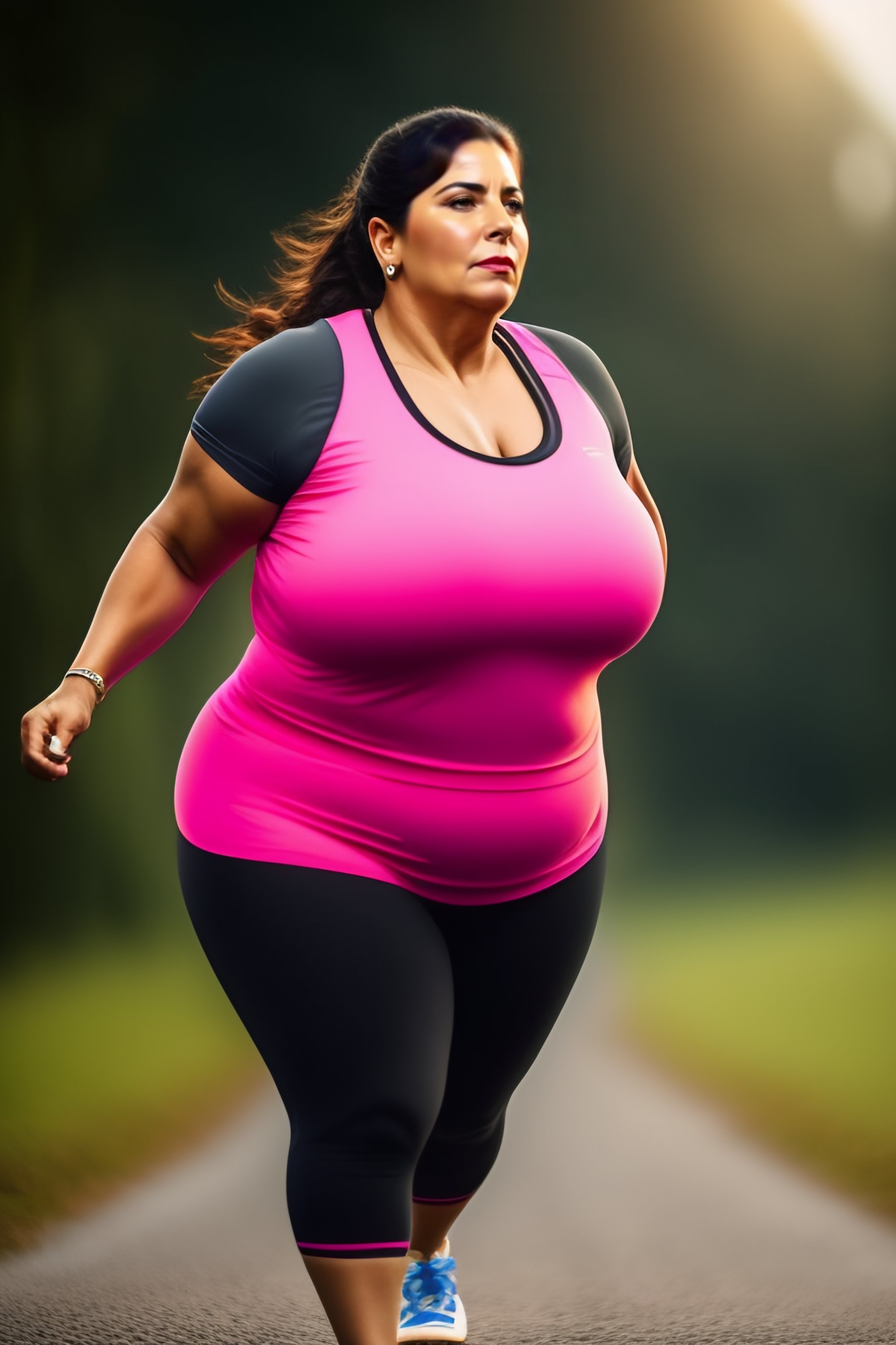 Lexica - Foto real de una mujer obesa haciendo ejercicio