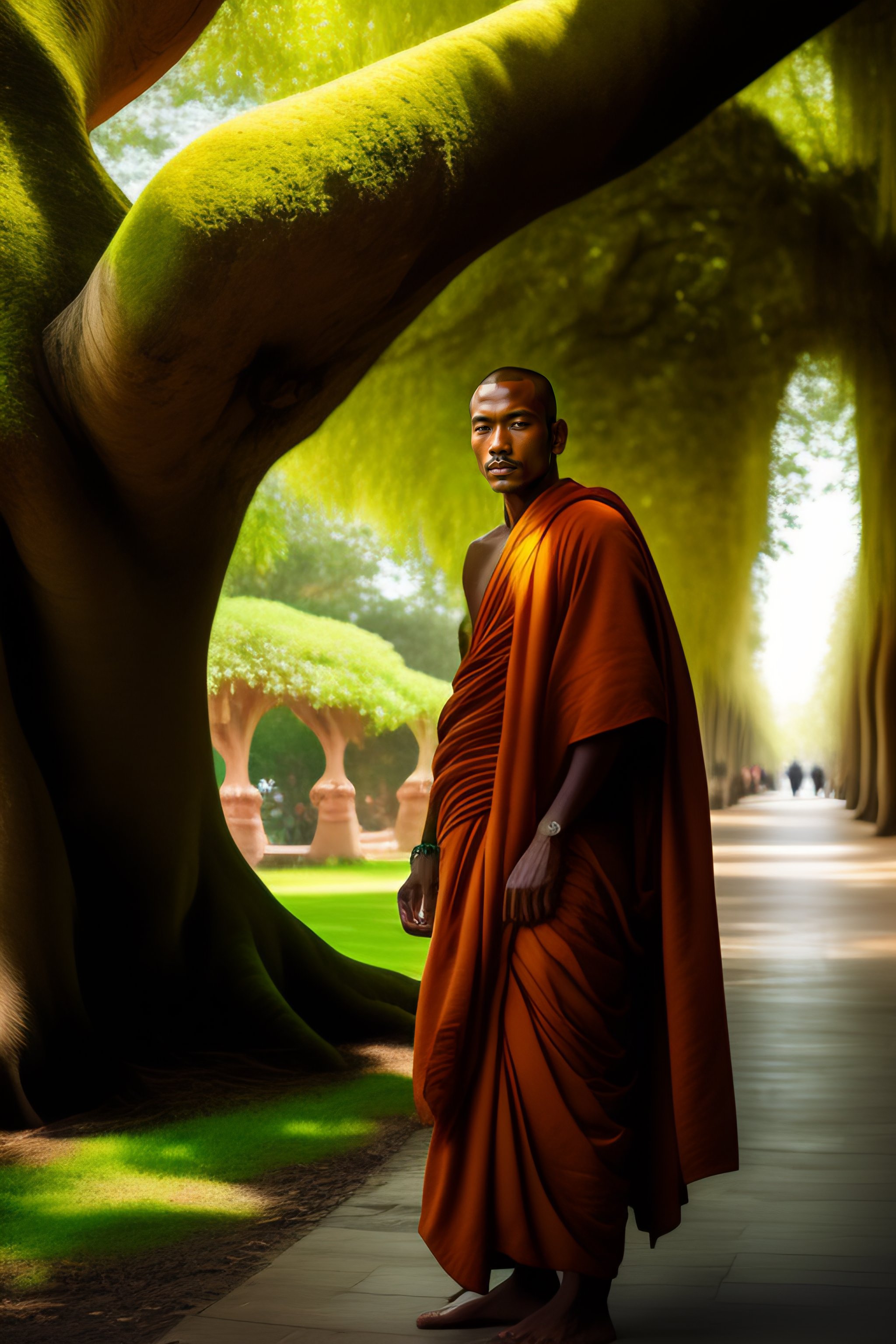 Lexica - The handsome monk stands under the open banyan tree