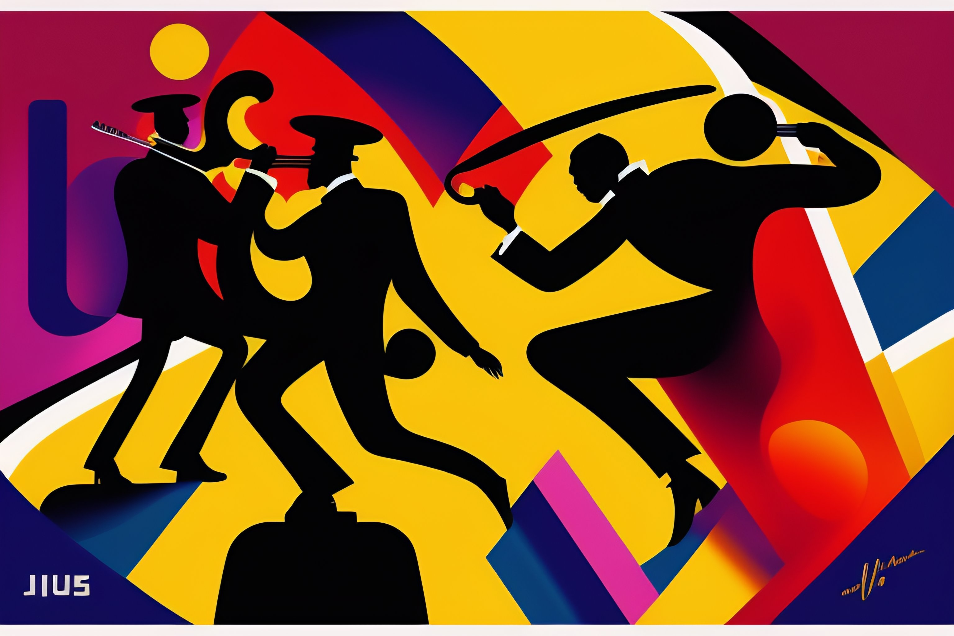 Lexica - Stylized abstract art of jazz musicians playing swing and ...