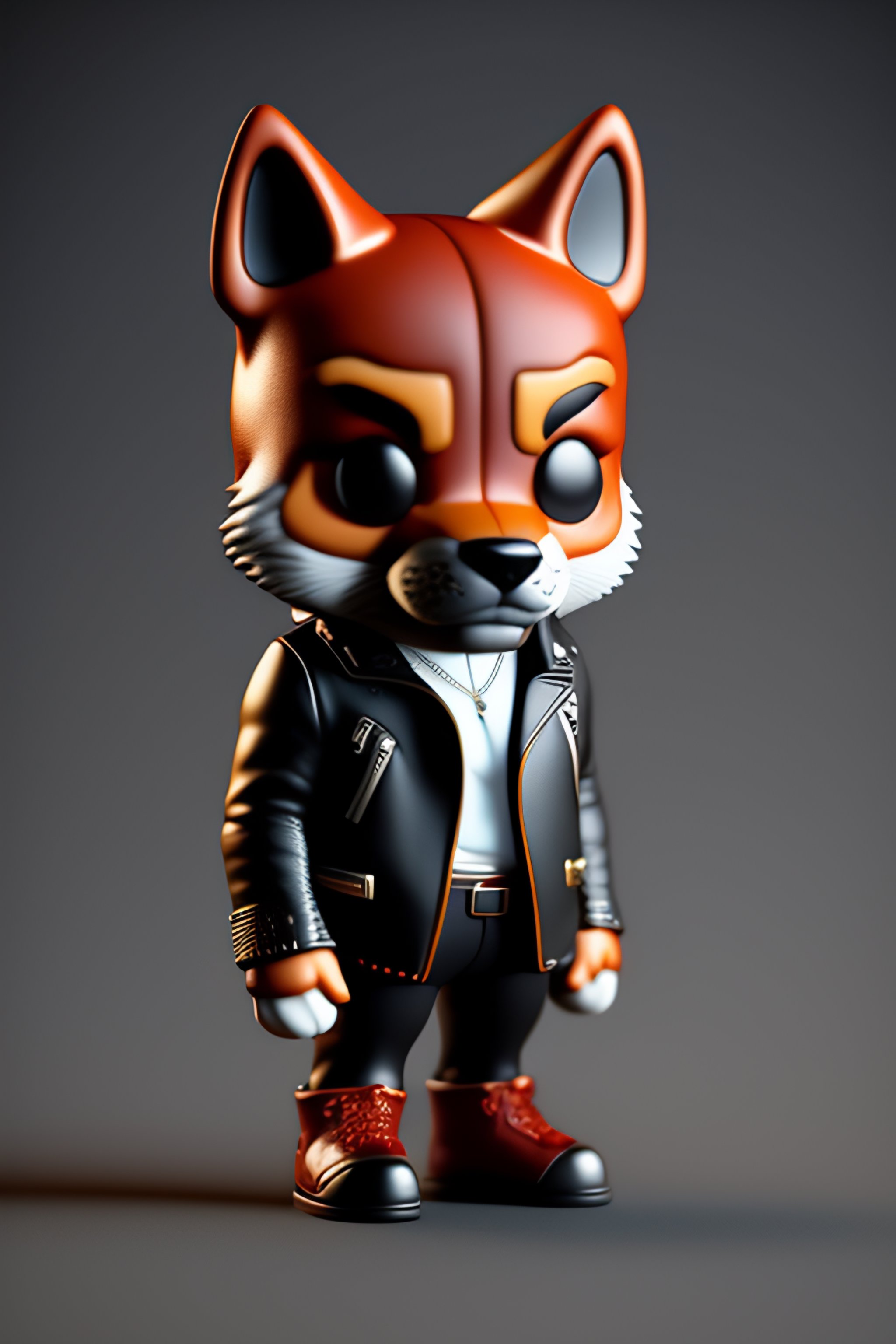 Lexica - Full body 3d octan render of funko pop wolf in a leather jacket