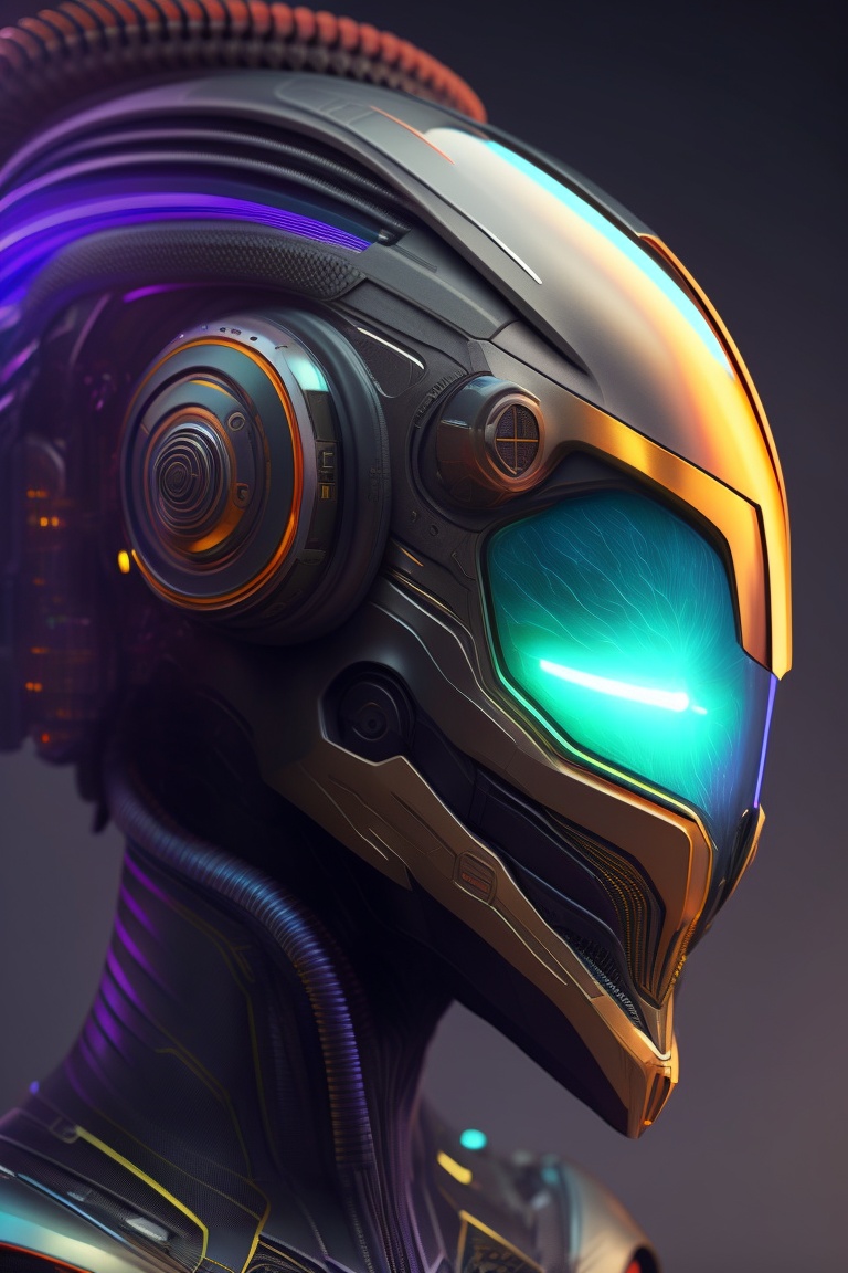 Lexica - A Cyborg-Alien Head, Futuristic Cyberpunk 3D Photorealistic