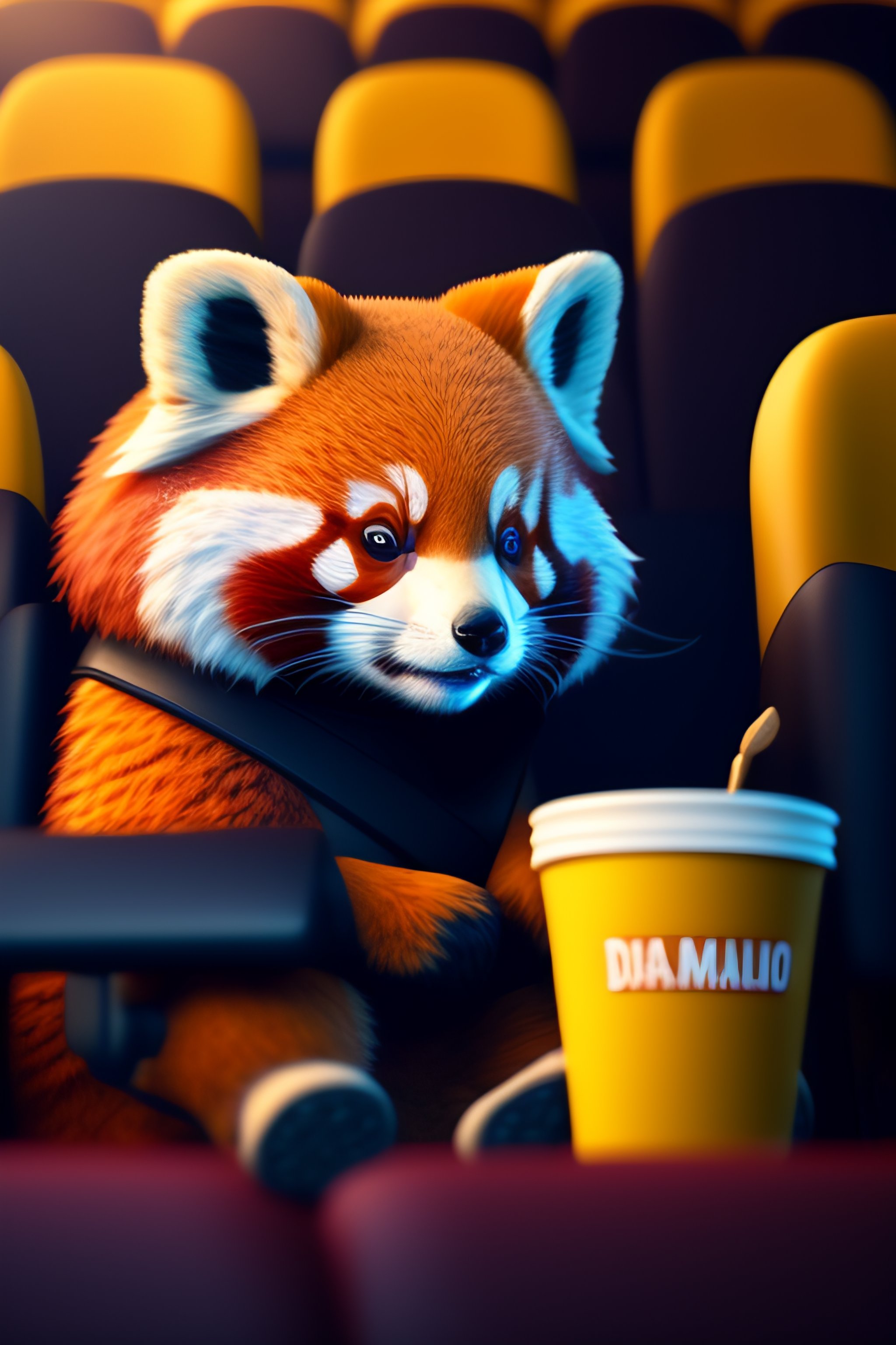 Lexica - Cute small humanoid red panda sitting in a movie theater ...