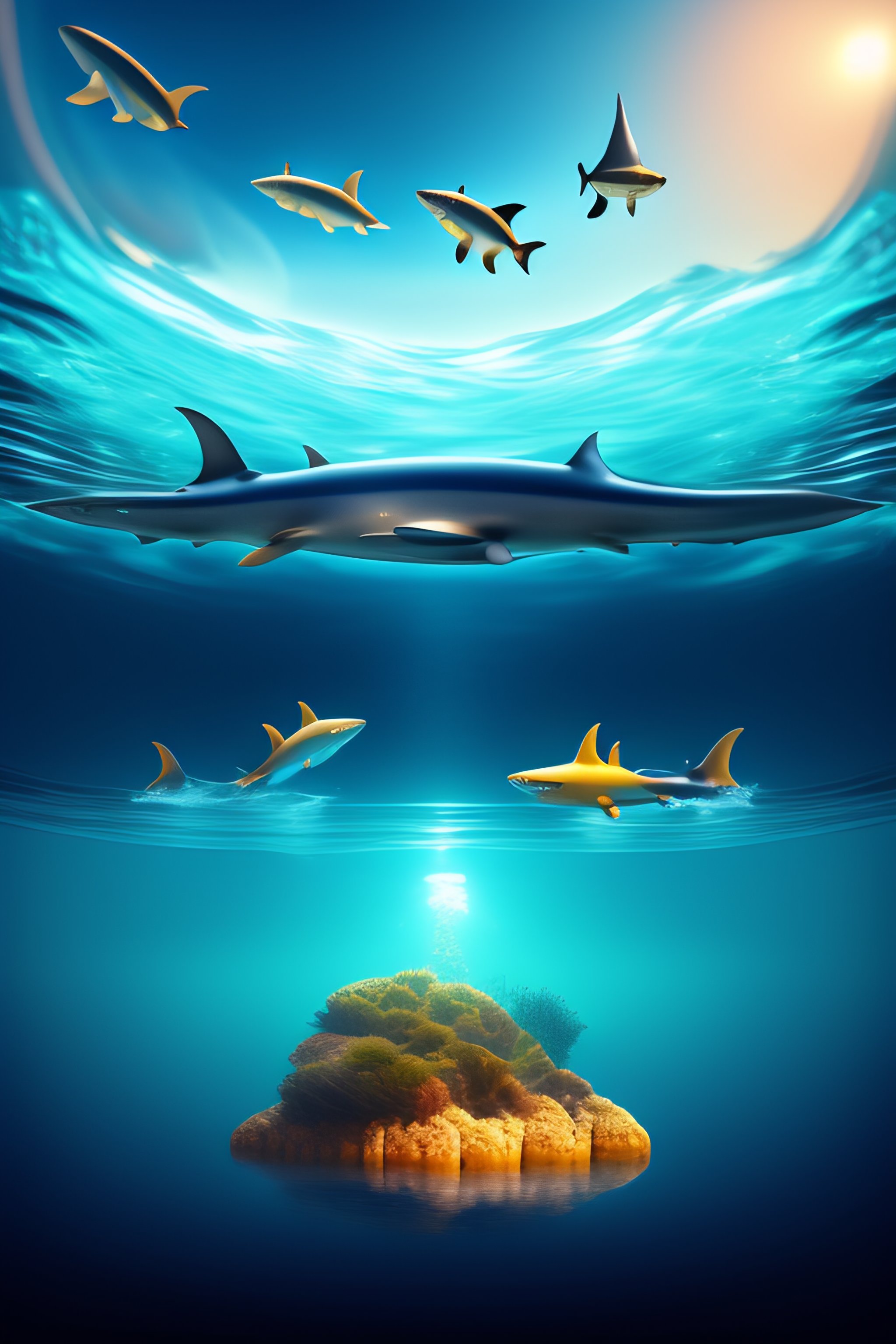 Lexica - Giant packman eating flying cows, underwater, sharks with ...