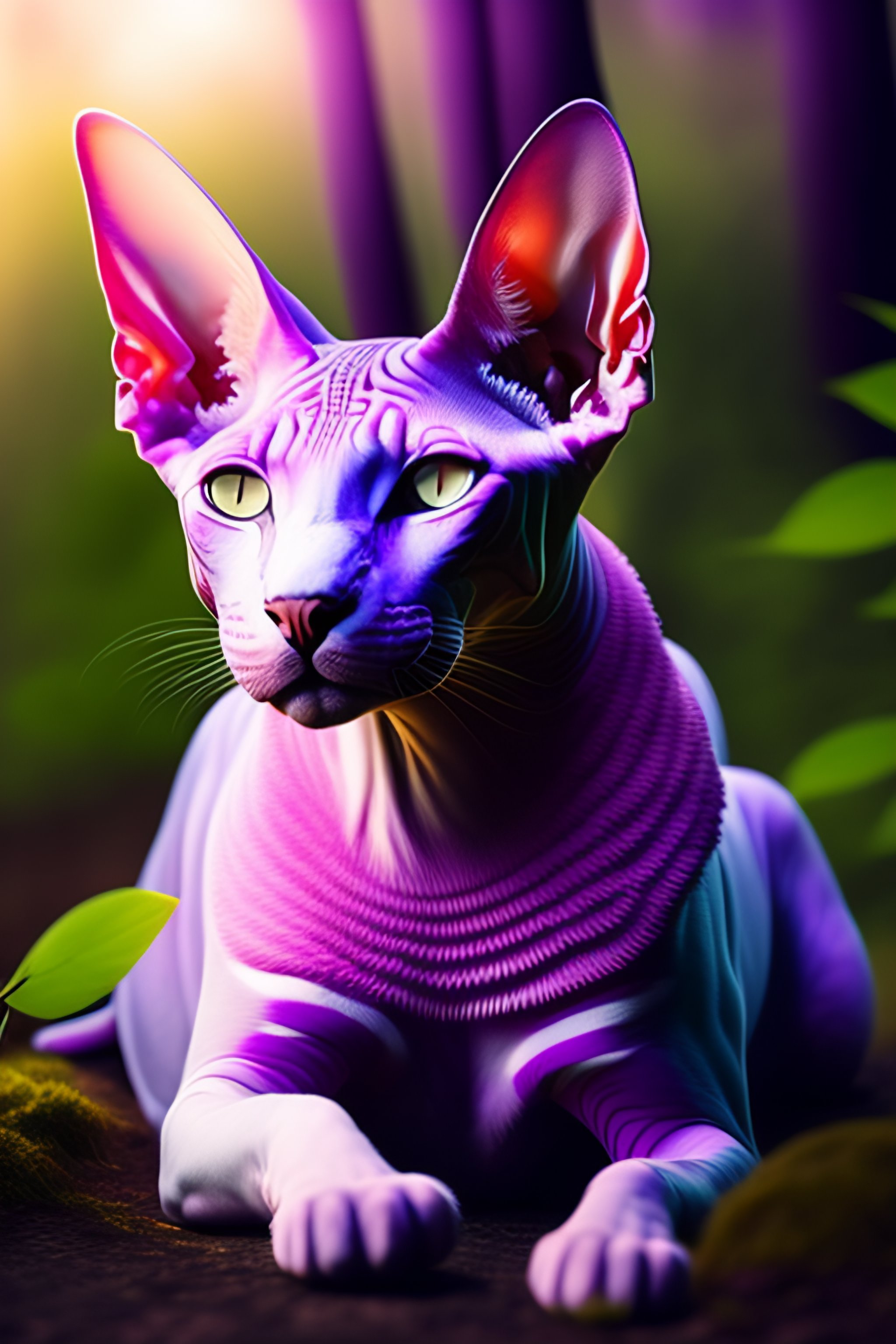 Lexica - Pastel pink sphynx eating blueberries in magical purple forest