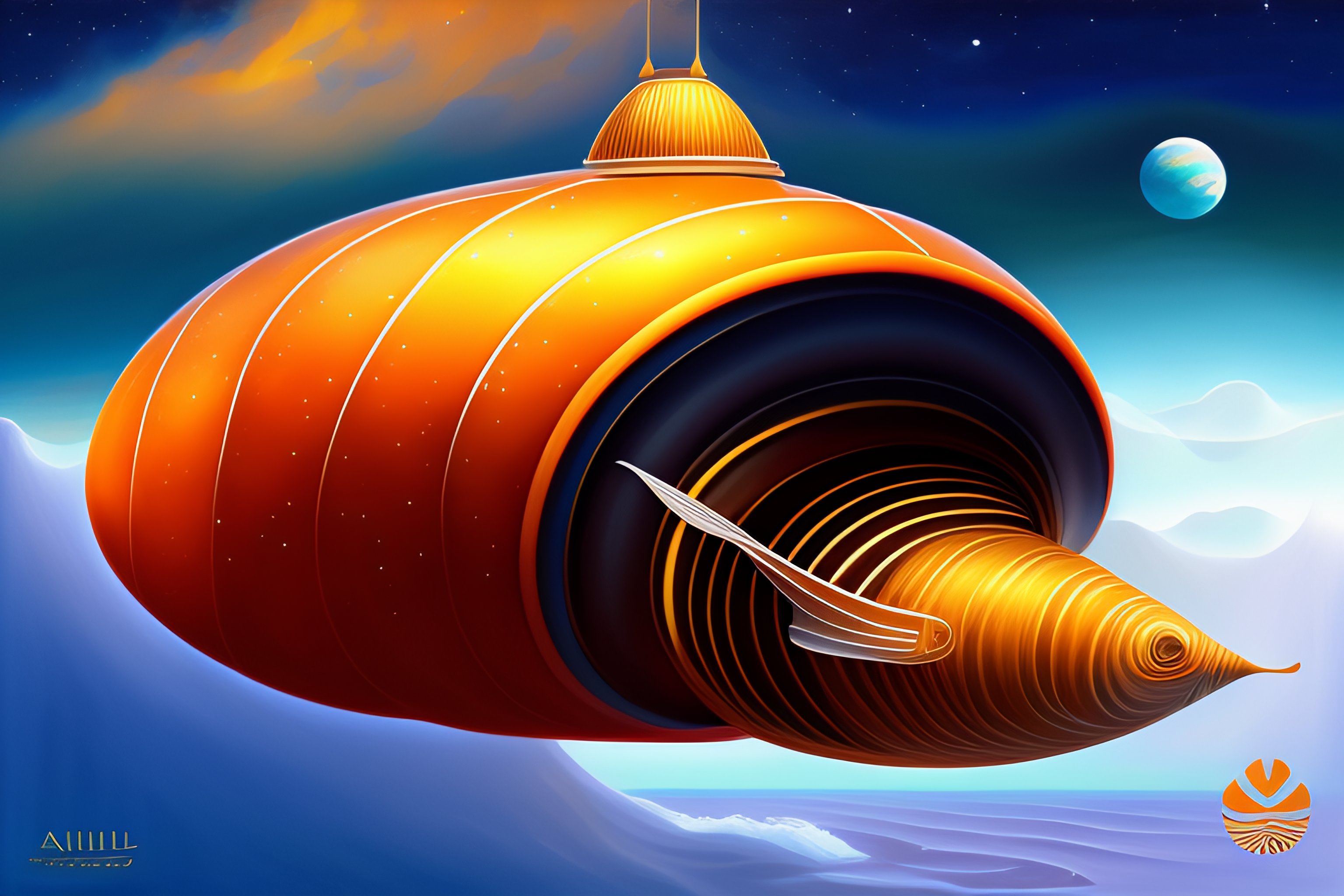 Lexica - Nautilus sea shell spaceship, digital painting