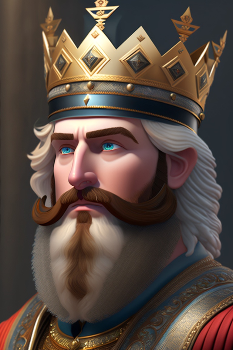 Lexica - A king with a broken crown on his head, with one eye and a beard