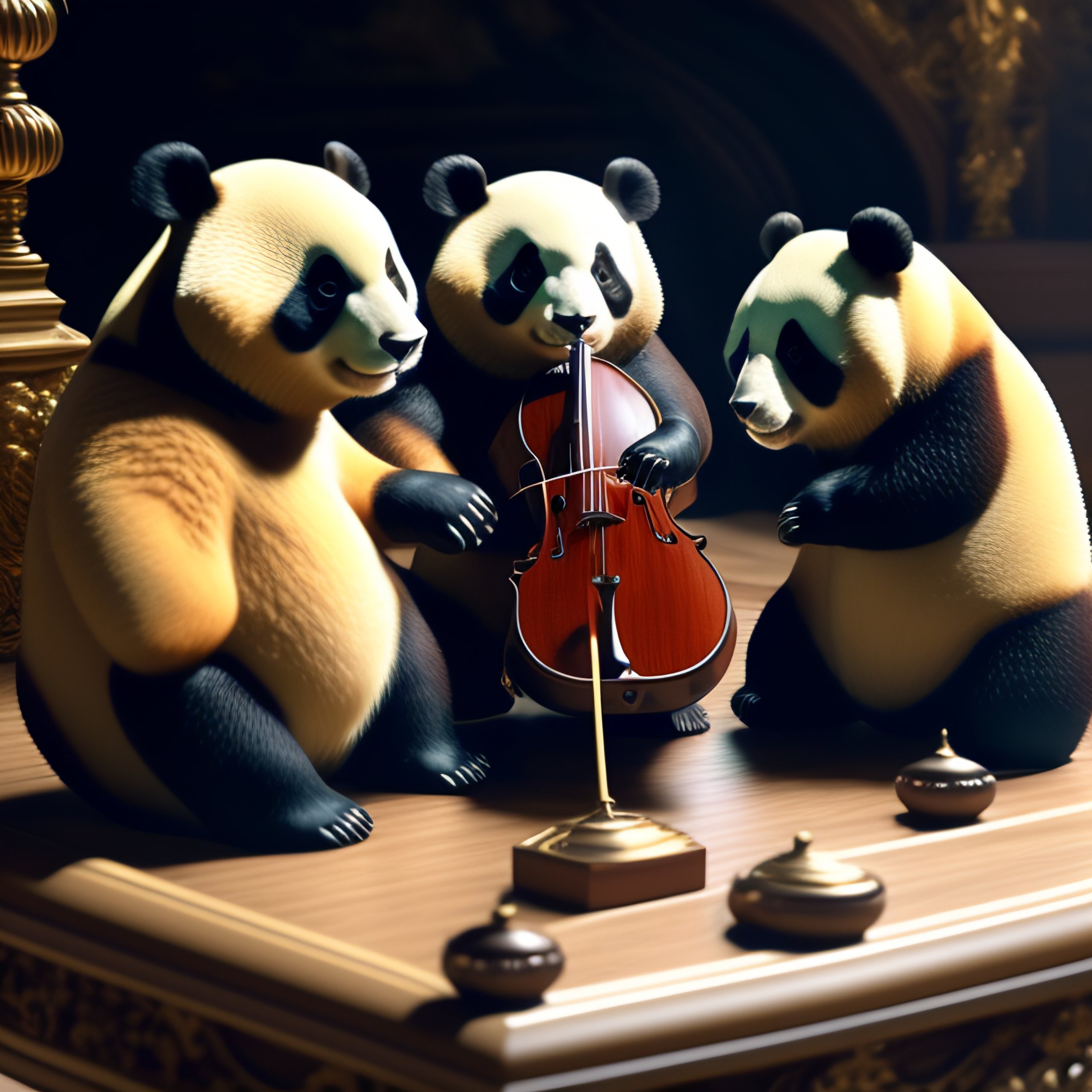 Lexica - A trio of panda bears playing music and dressed in 18th ...