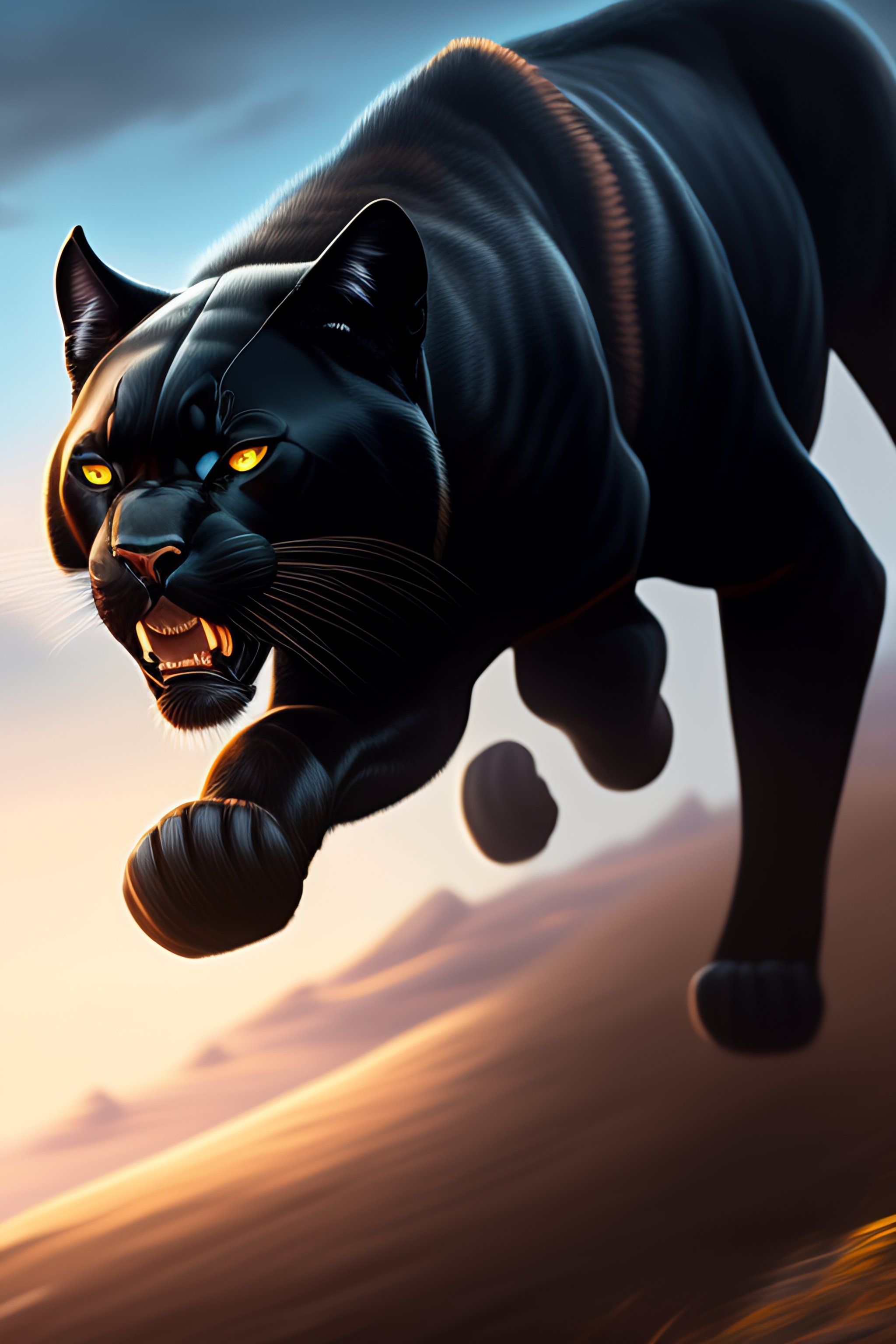Lexica - !angry black panther jumps mouth ripped attack black ...